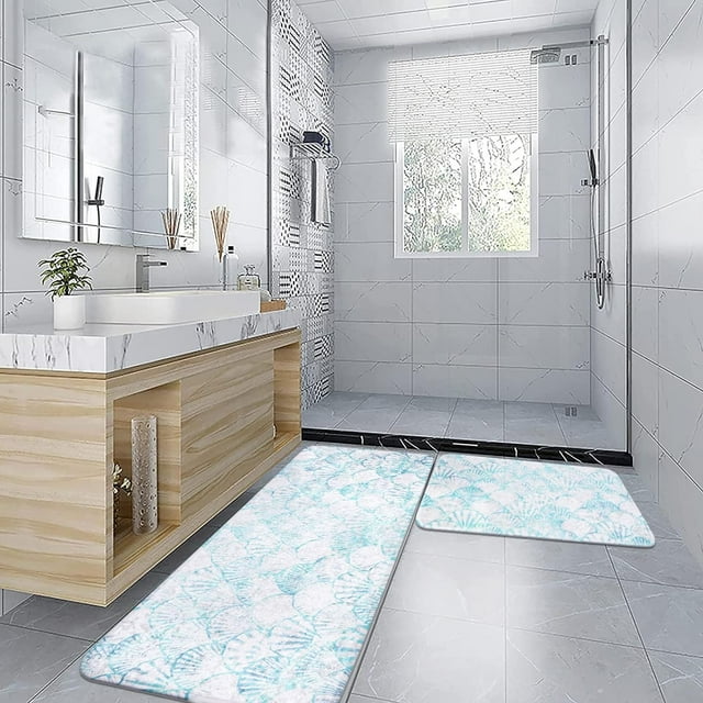 Waipfaru Ocean Bathroom Rugs Sets of 2 Shell Blue Rugs Doormats ...