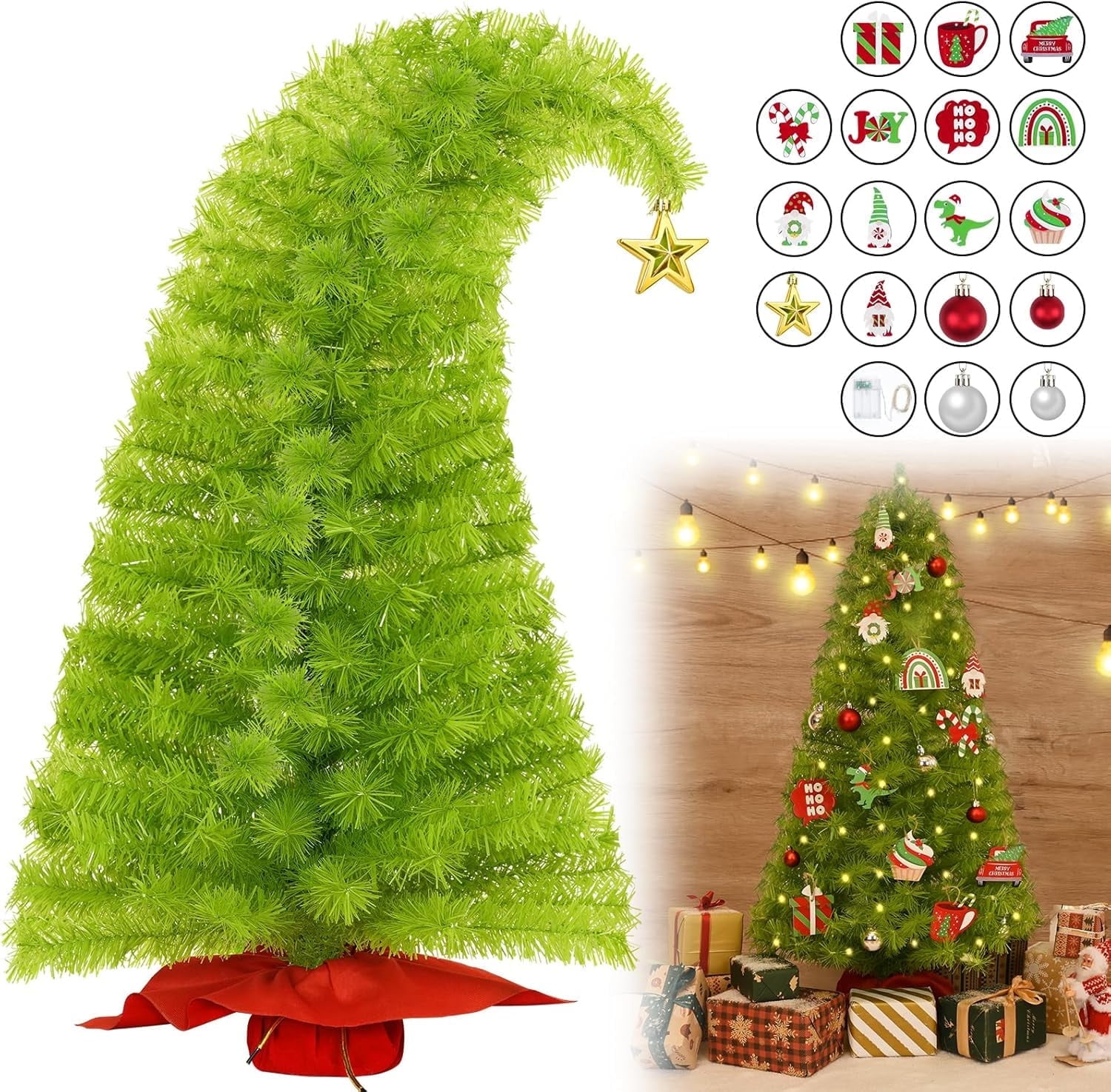 Waipfaru Pre-Lit Christmas Tree,3.4ft Small Christmas Tree with ...