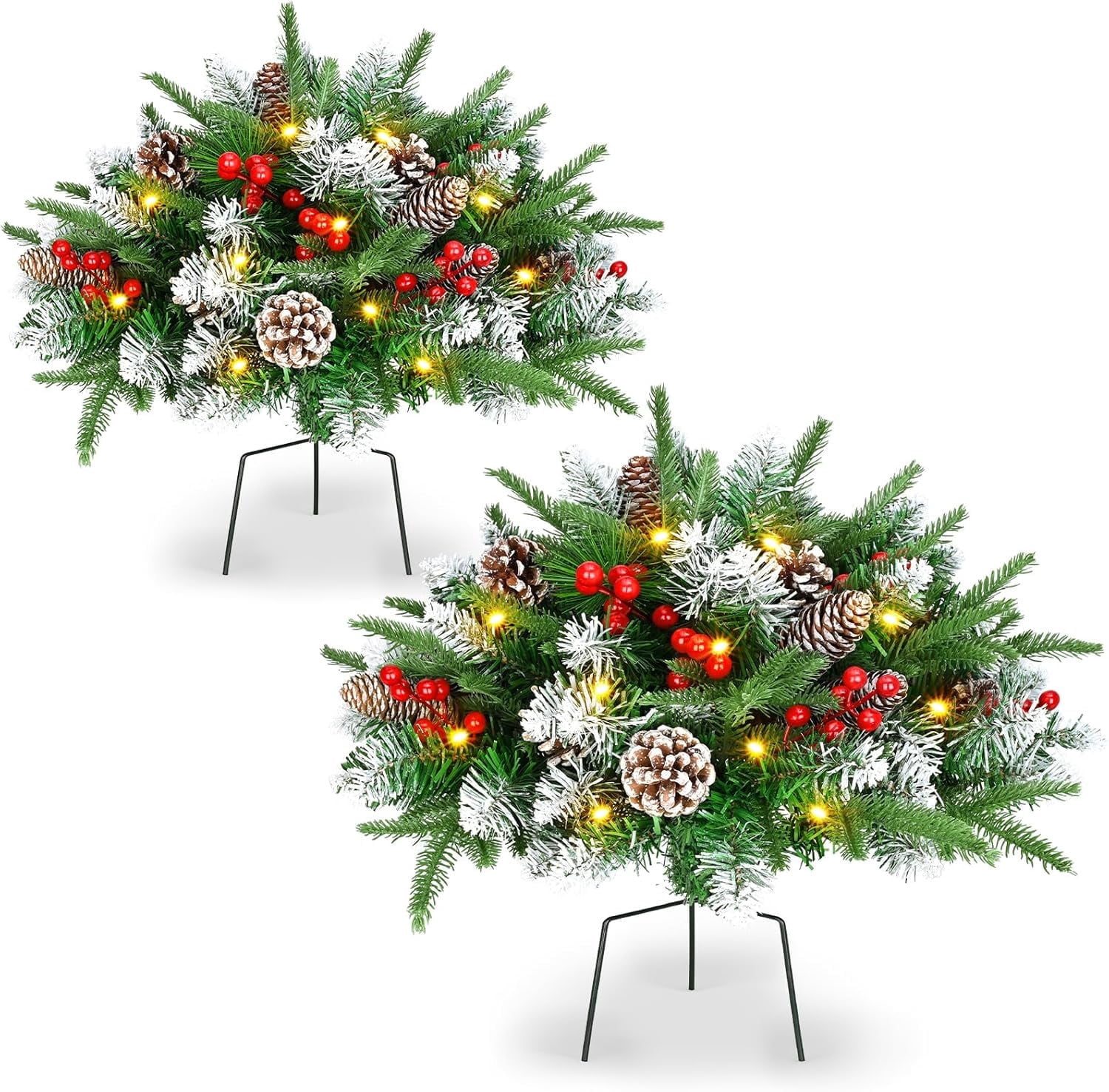 Waipfaru Set of 2 Lighted Artificial Christmas Urn Filler,21inch Pre ...
