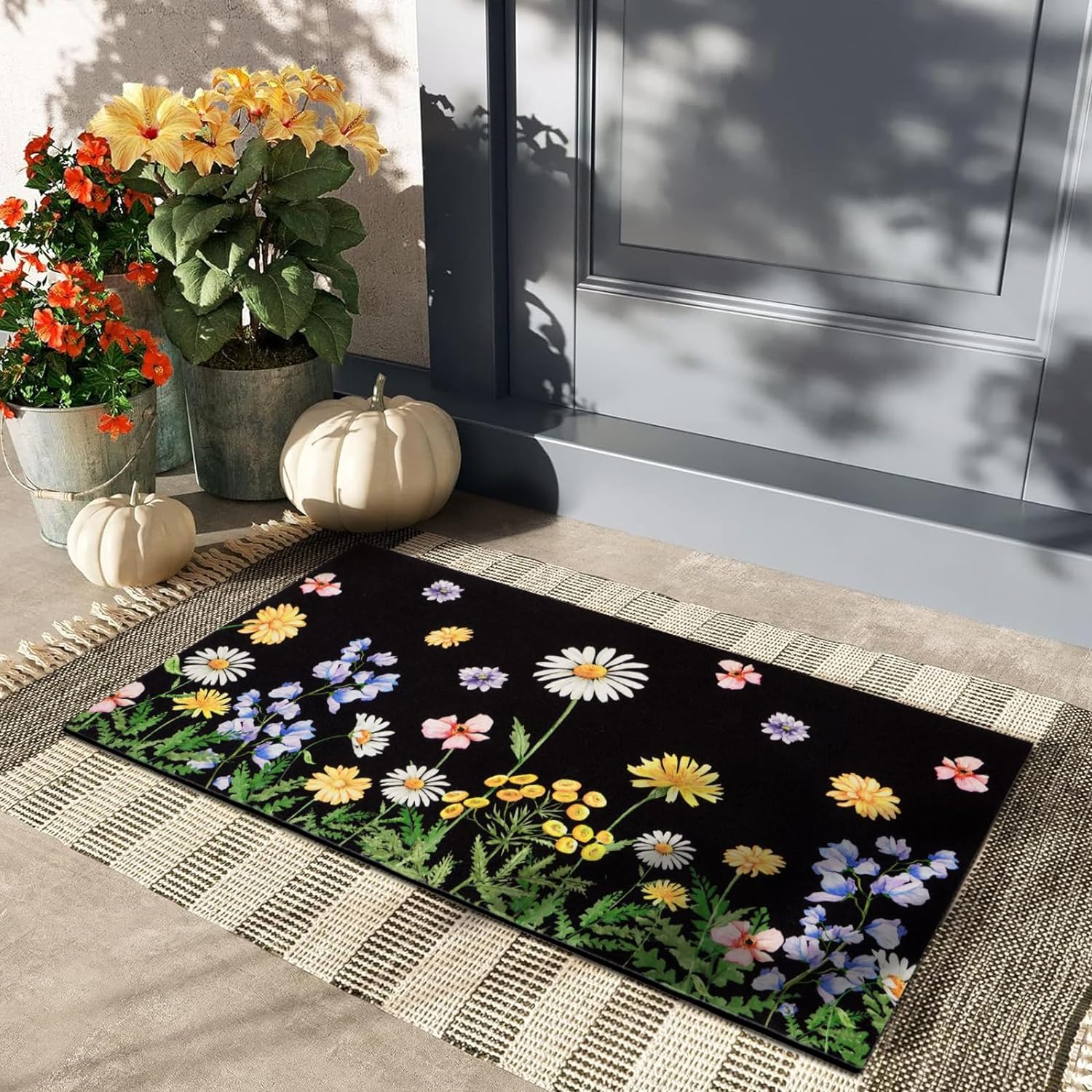 GCKG Black White Checkered Pattern Non-Slip Doormat Indoor/Outdoor ...