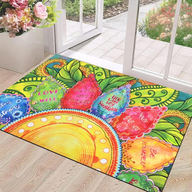 Waipfaru Summer Doormats Bohemian Sun Outdoor Mat Non Slip Rubber ...