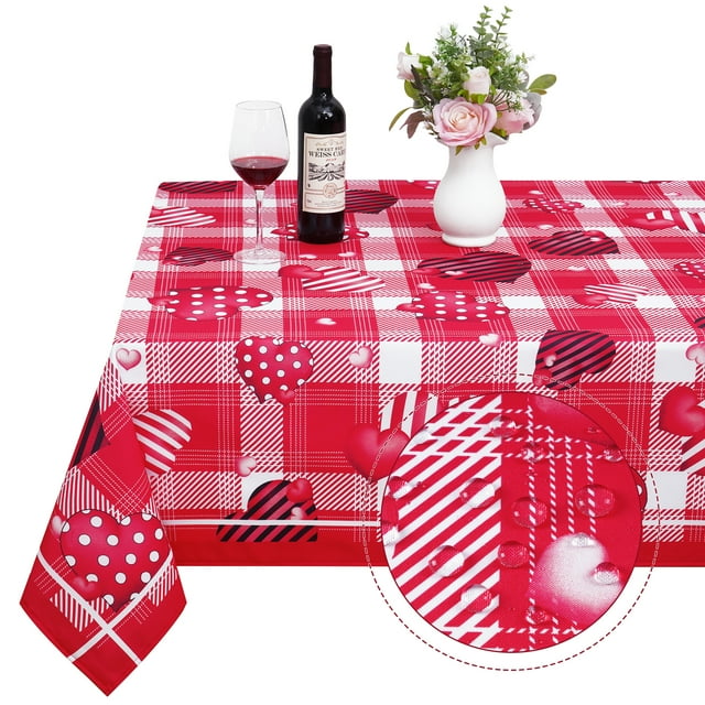 Waipfaru Valentine's Day Tablecloth Red Plaid Table Cloth Waterproof ...