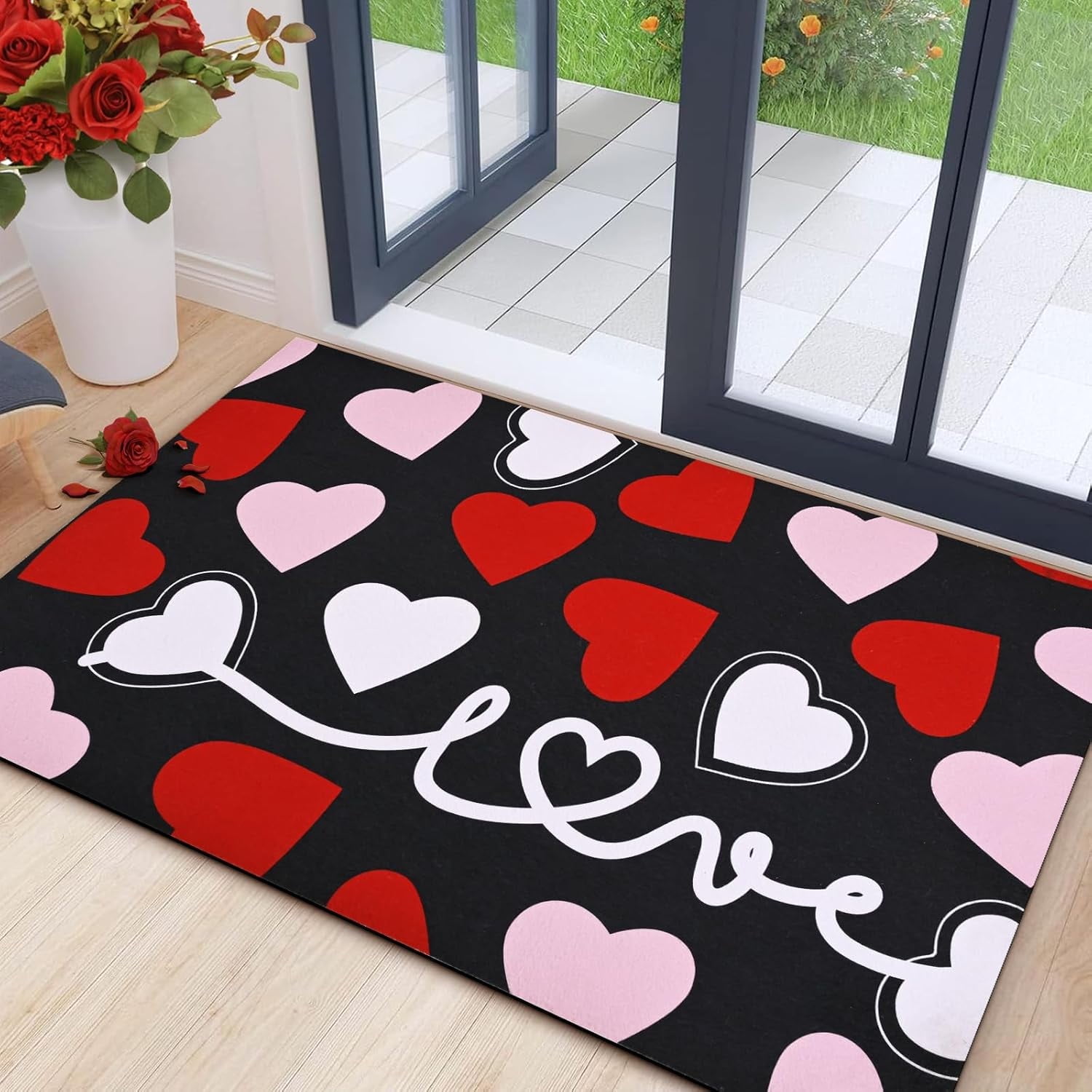 Waipfaru Valentines Door Mat 18 x 30 inch, Heart Pattern Valentines ...