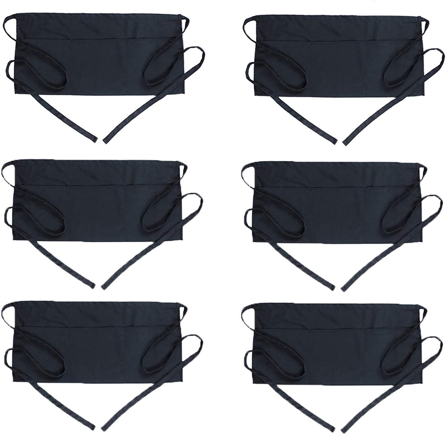 Waist Apron with 3 Pockets - Black Waitress Waiter Server Short Aprons ...