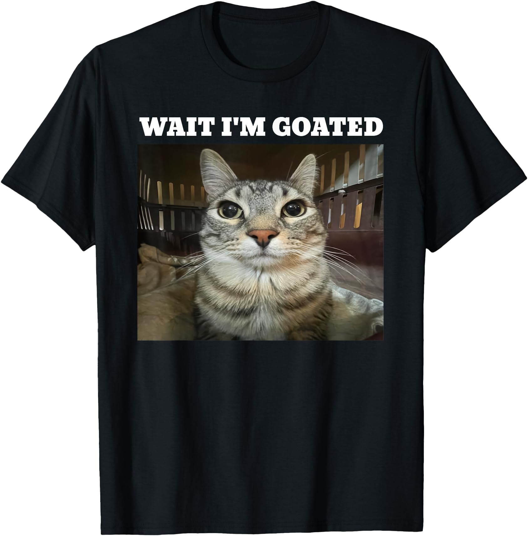 Wait I'm Goated Cat Meme T-Shirt,Black - Walmart.com