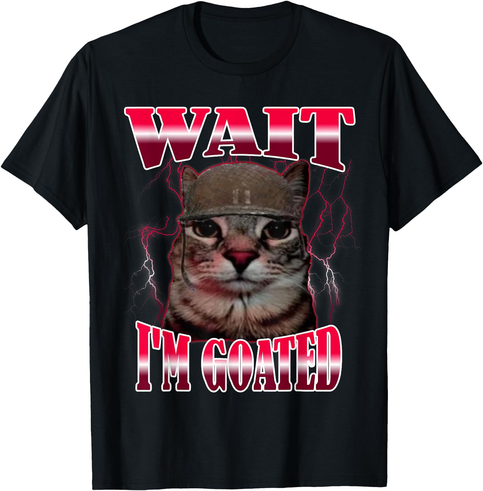 Wait I'm Goated Silly Cat Meme T-Shirt,Black - Walmart.com