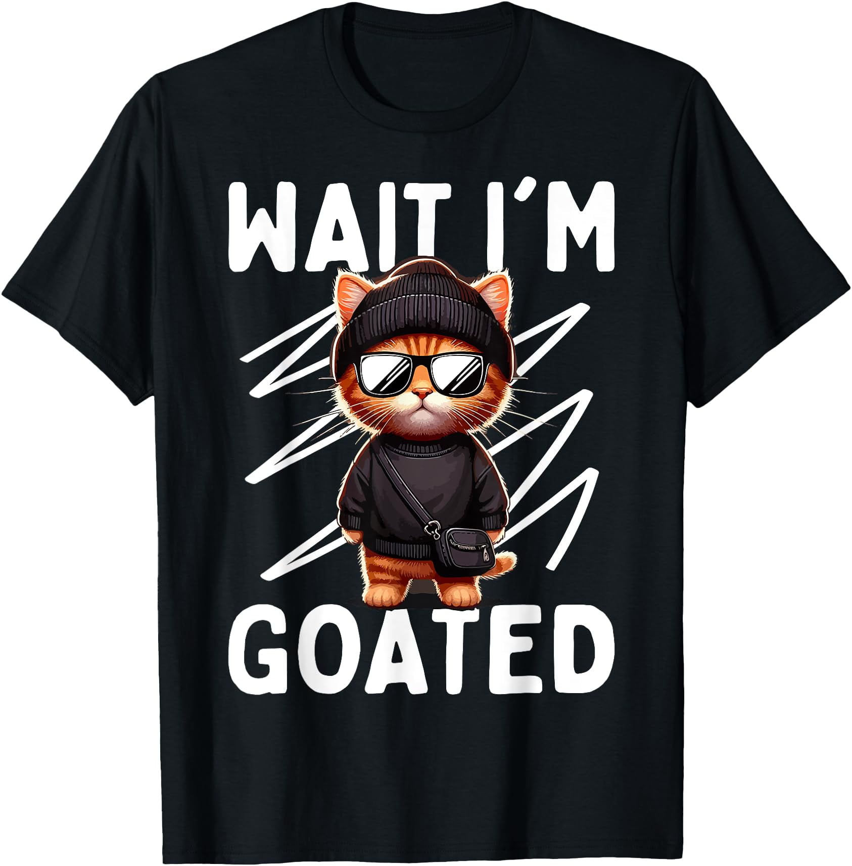 Wait I'm Goated cat humor Meme T-Shirt for Men Women Kids,Black ...