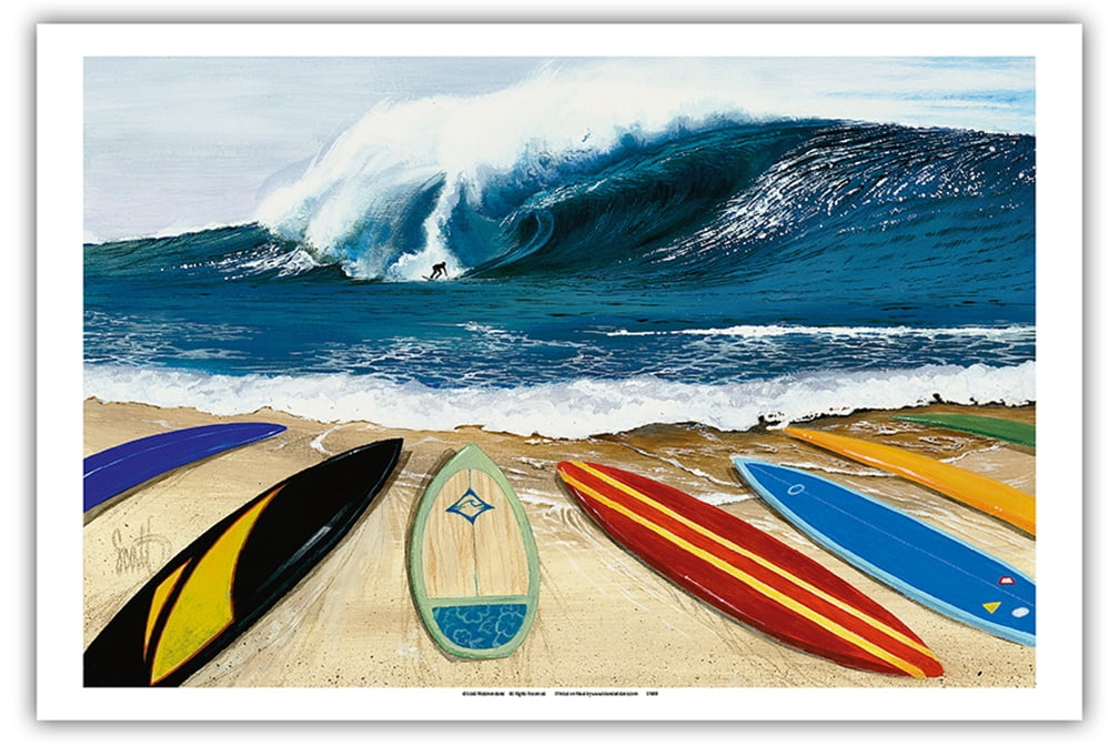 Wait Your Turn - Big Wave Surfer - Surfboard Art - From an Original ...