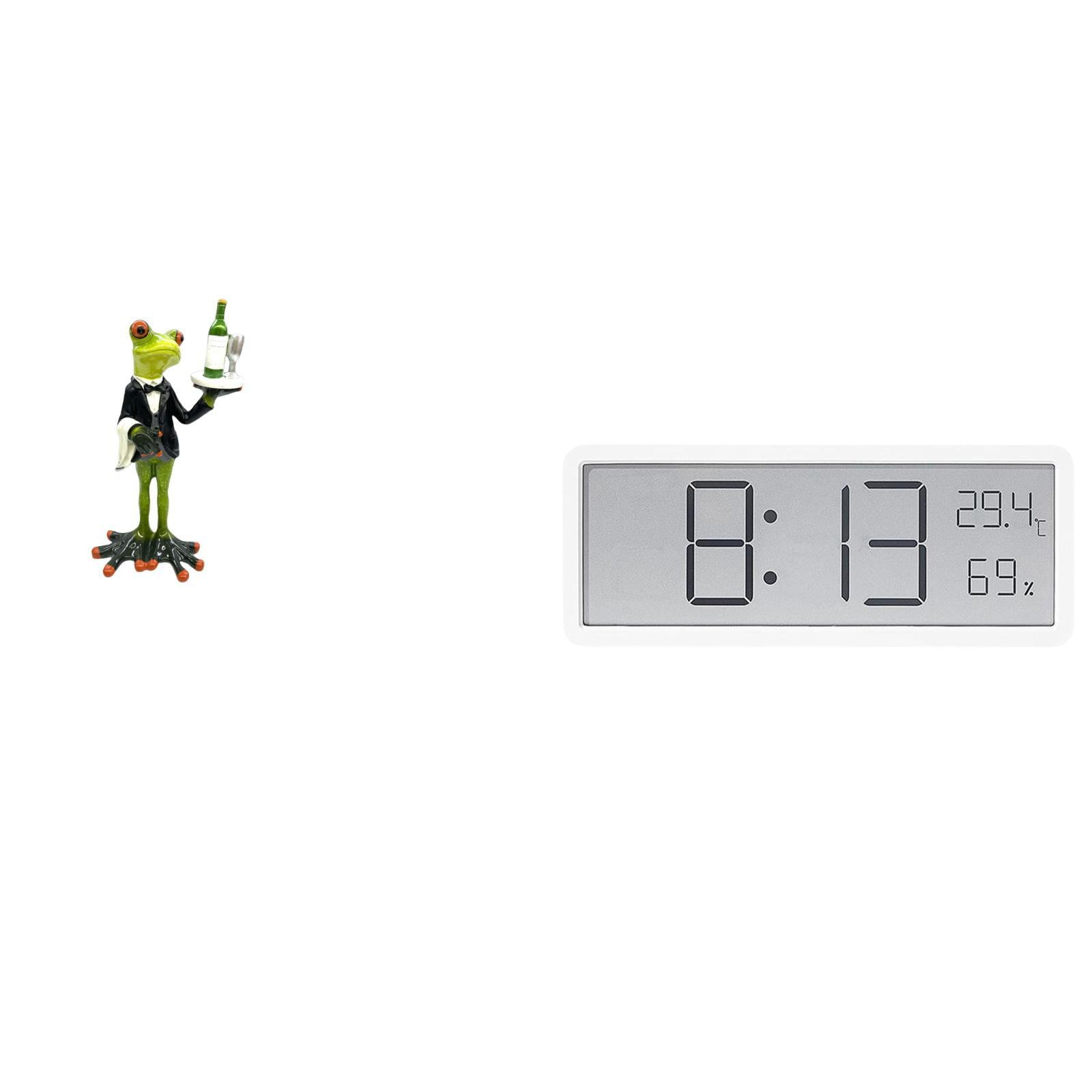 Waiter Frog Statue Desktop Figurine Digital Wall Clock Large Display ...
