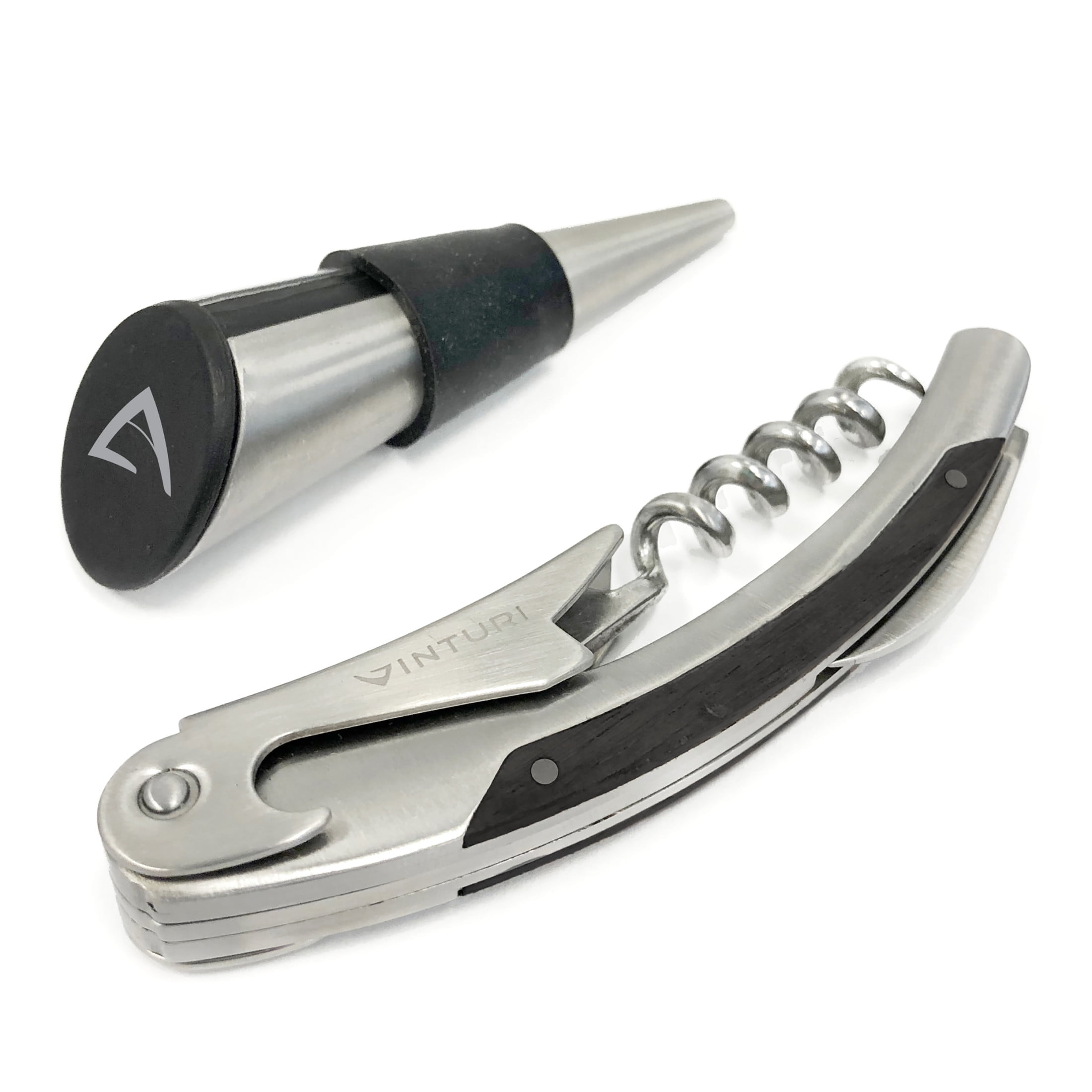 Waiter's Stainless Steel/Silicone Corkscrew and Wine Stopper Bar Set ...