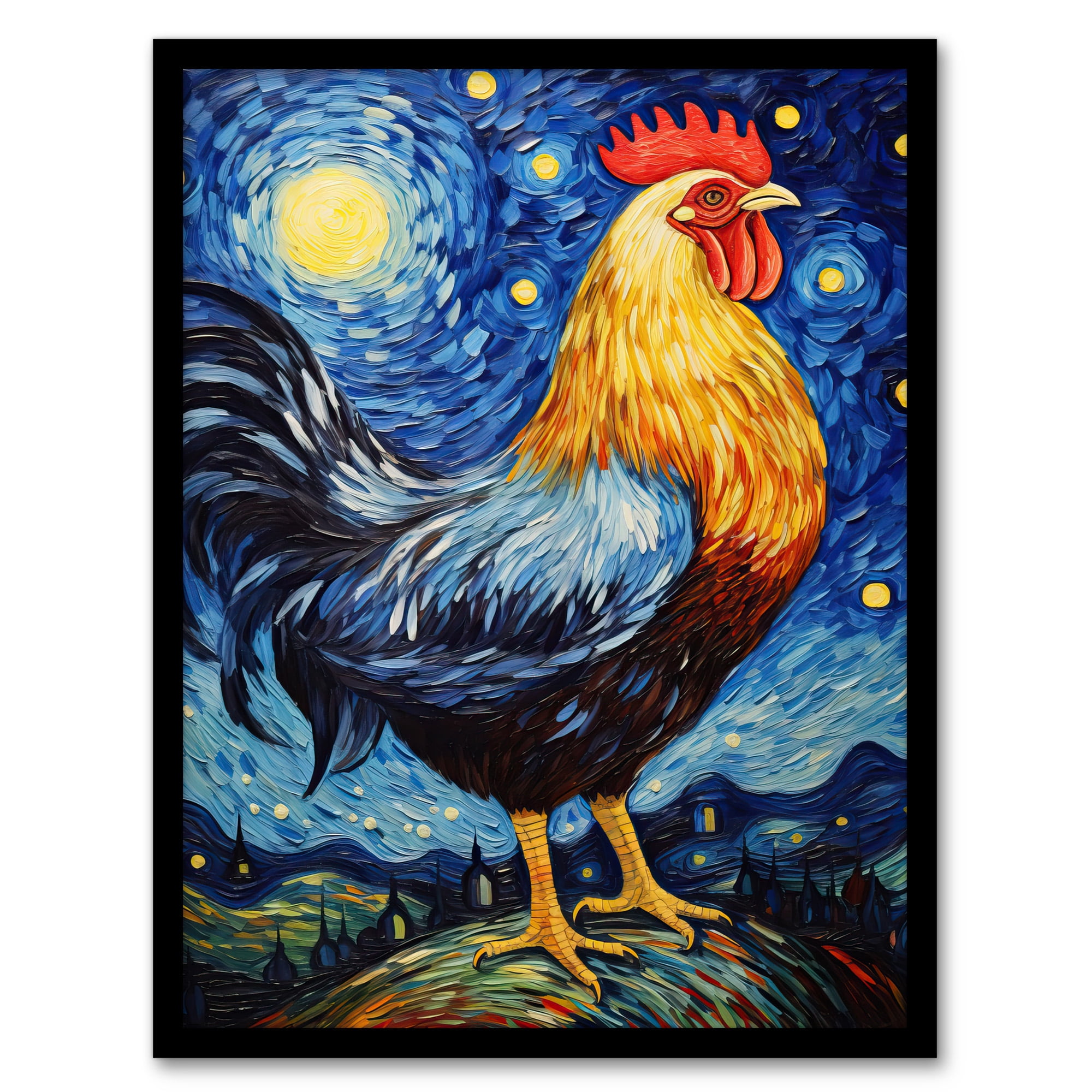 Waiting For The Dawn Rooster Cockerel In Van Gogh Starry Night Style ...