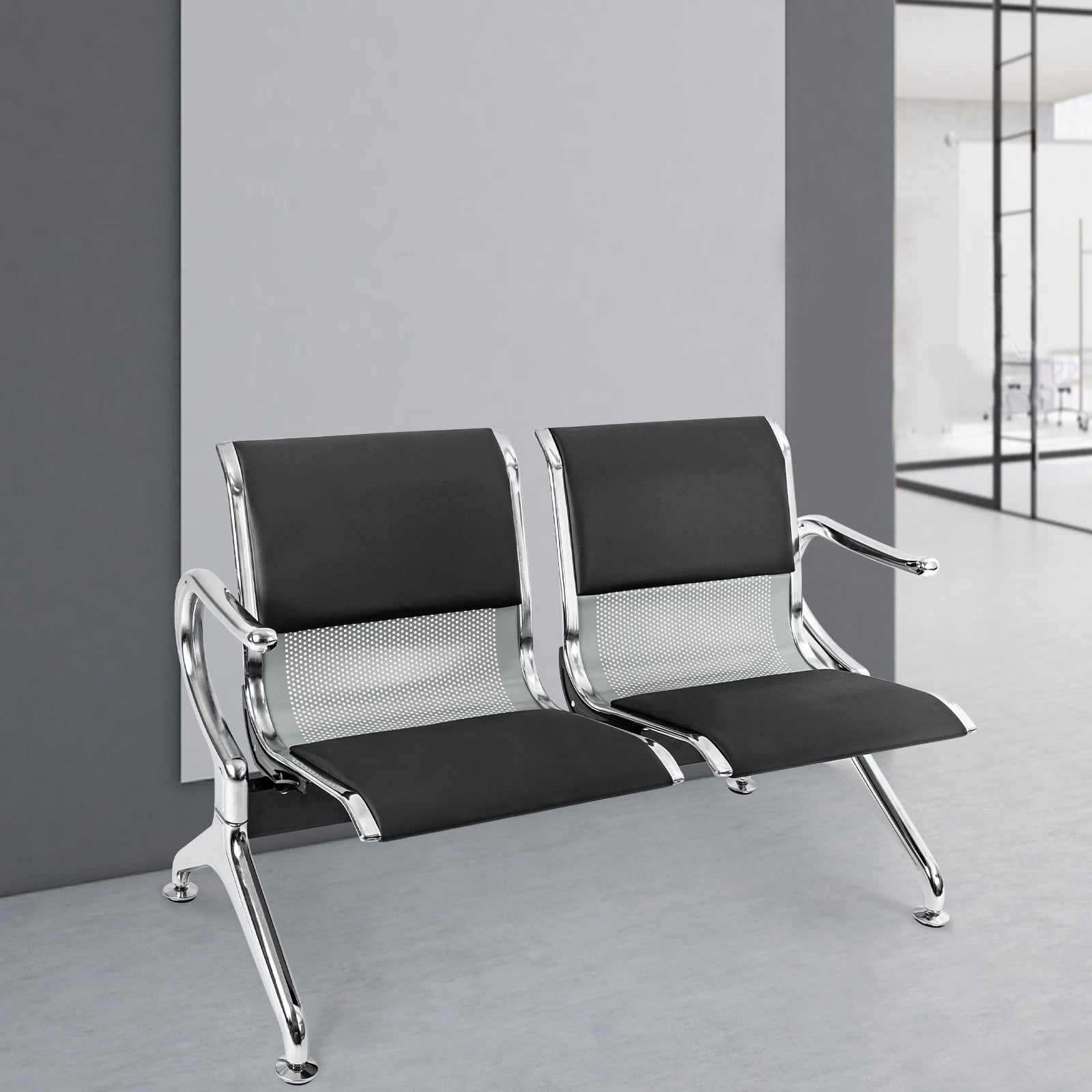 Waiting Room Chair Bench Guest Reception 2-seat Chairs Black Guest ...