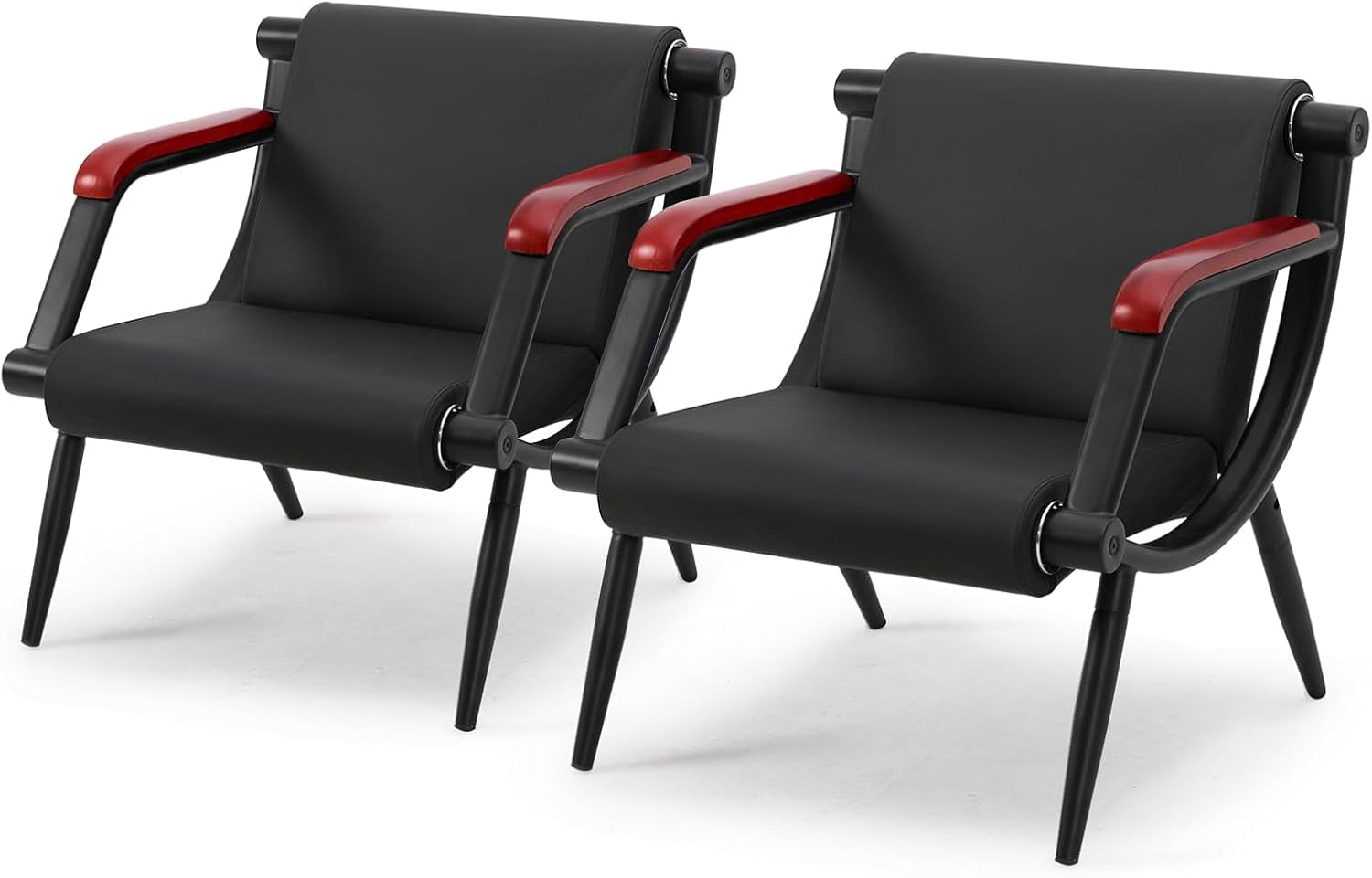 Waiting Room Chair with Wooden Armrest, PU Leather Office Furniture ...