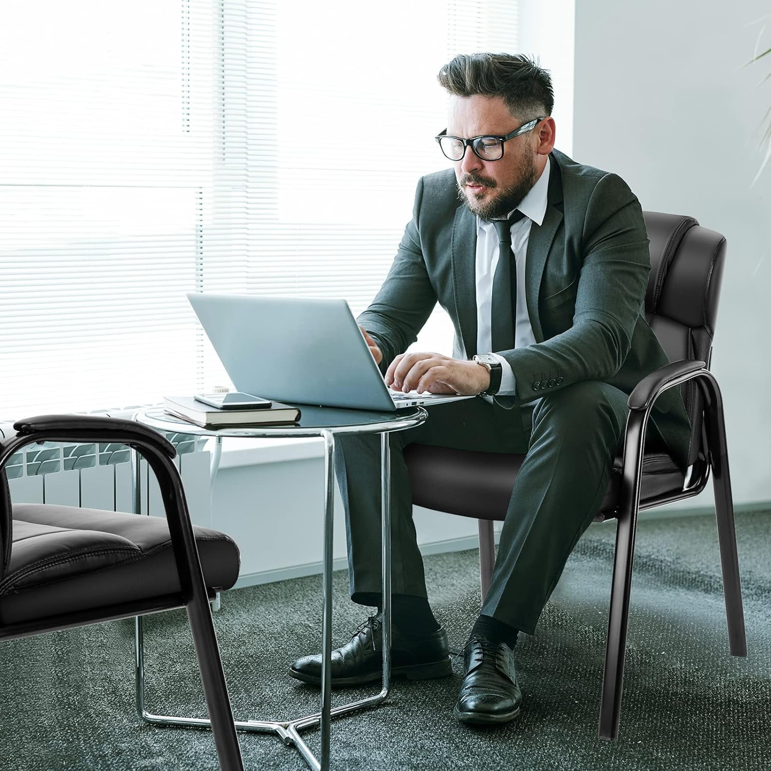 Waiting Room Chairs, Leather Office Desk Reception Guest Stationary ...