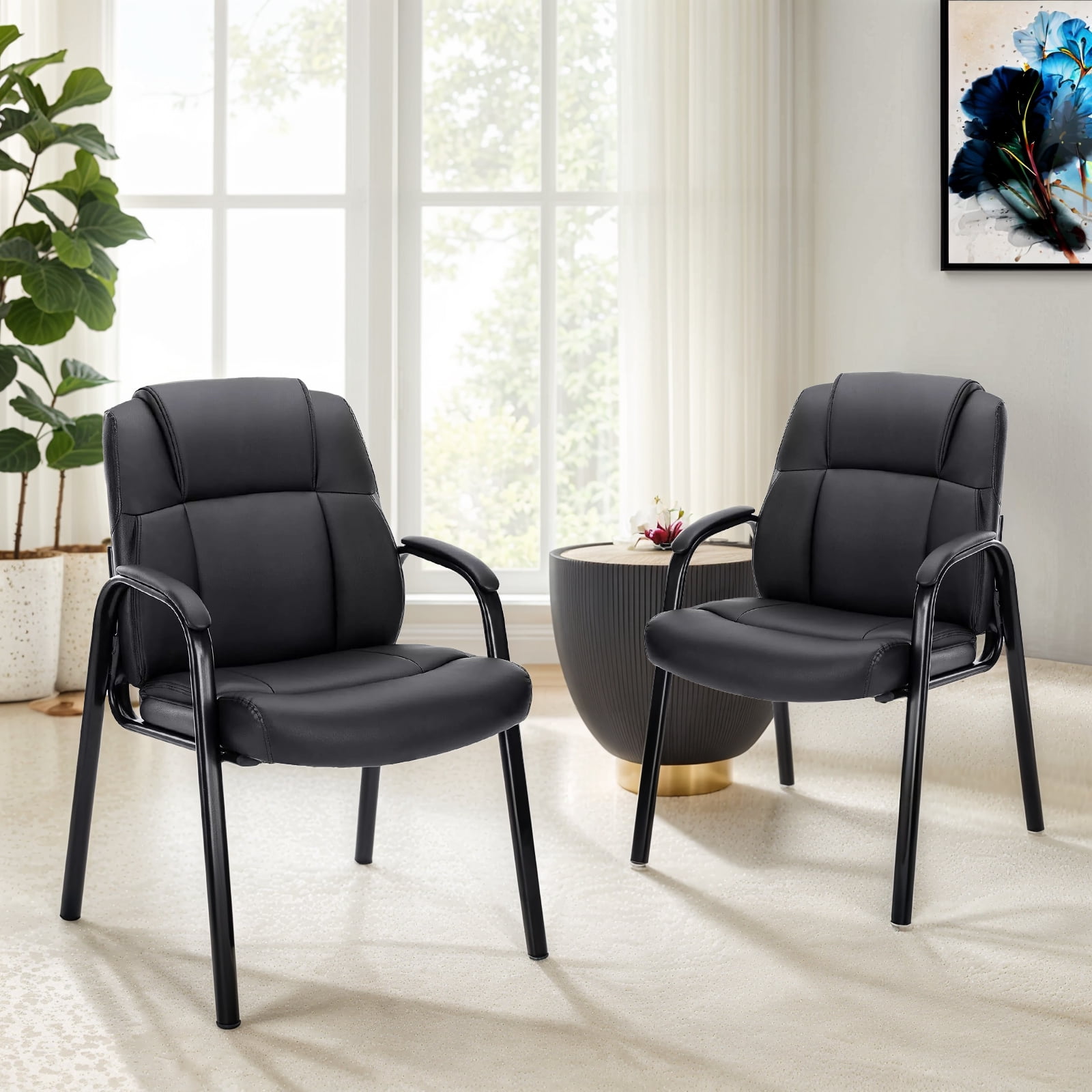 Waiting Room Chairs Set of 2, PU Leather Office Guest Reception Chairs ...