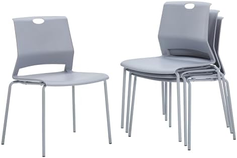 Waiting Room Chairs Set of 4, Grey Stack Chairs with Back, Stacking ...