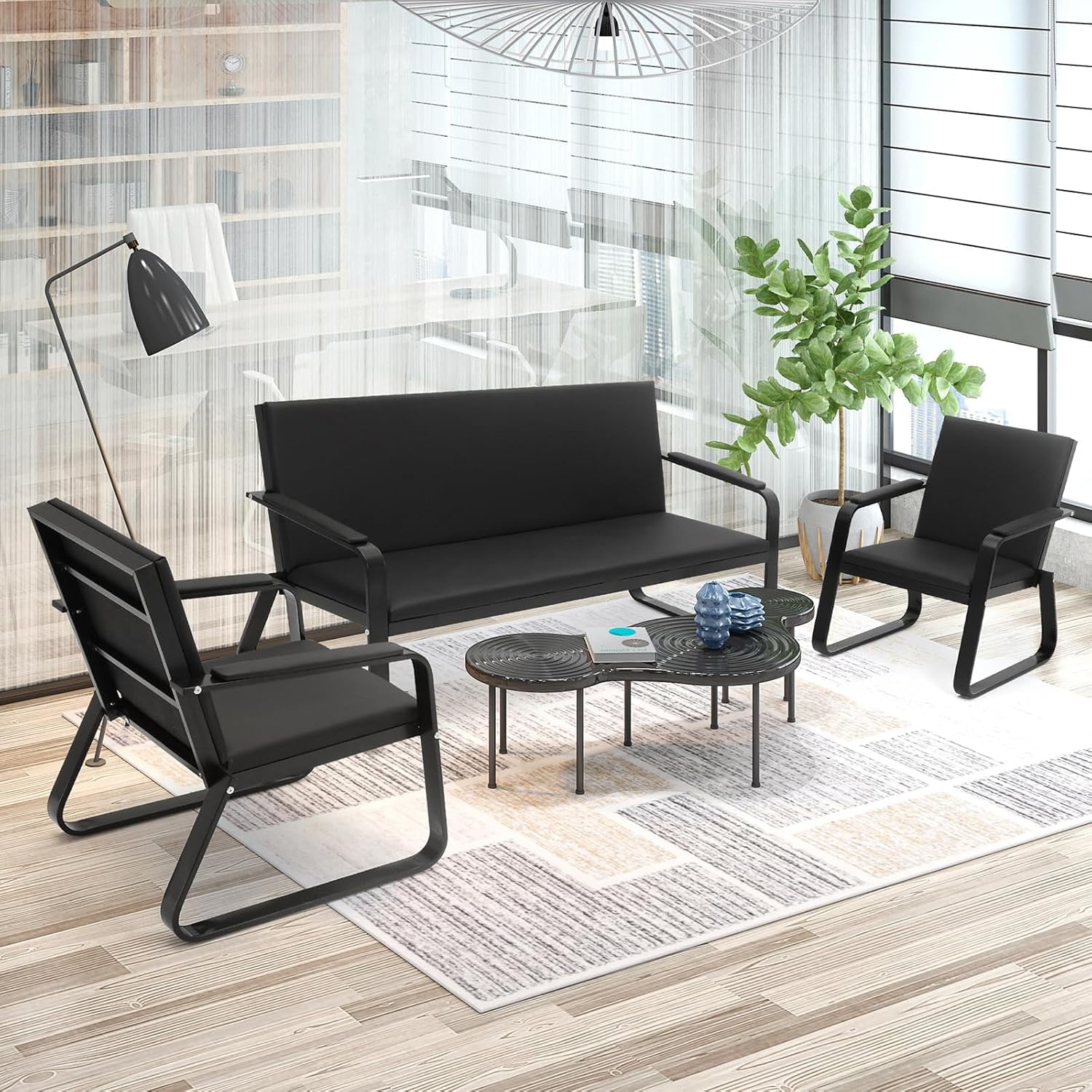 Waiting Room Guest Chair with Padded Arms, PU Leather Office Furniture ...