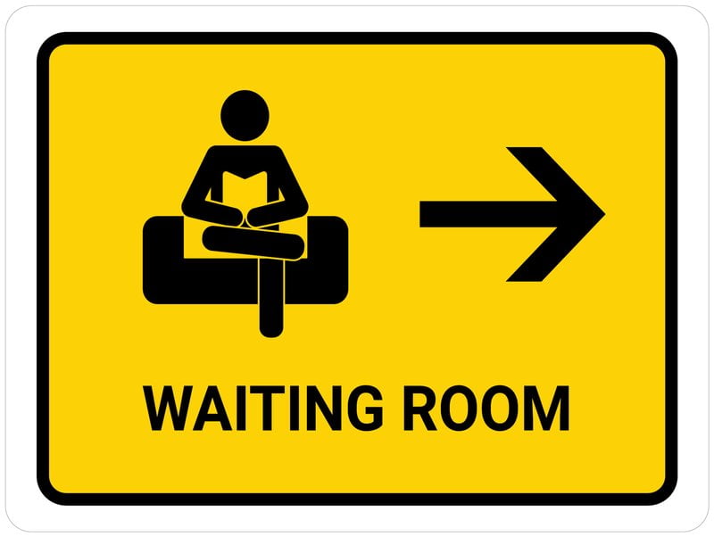 Waiting Room With Right Arrow Yellow Sign Safety Restriction Alert ...
