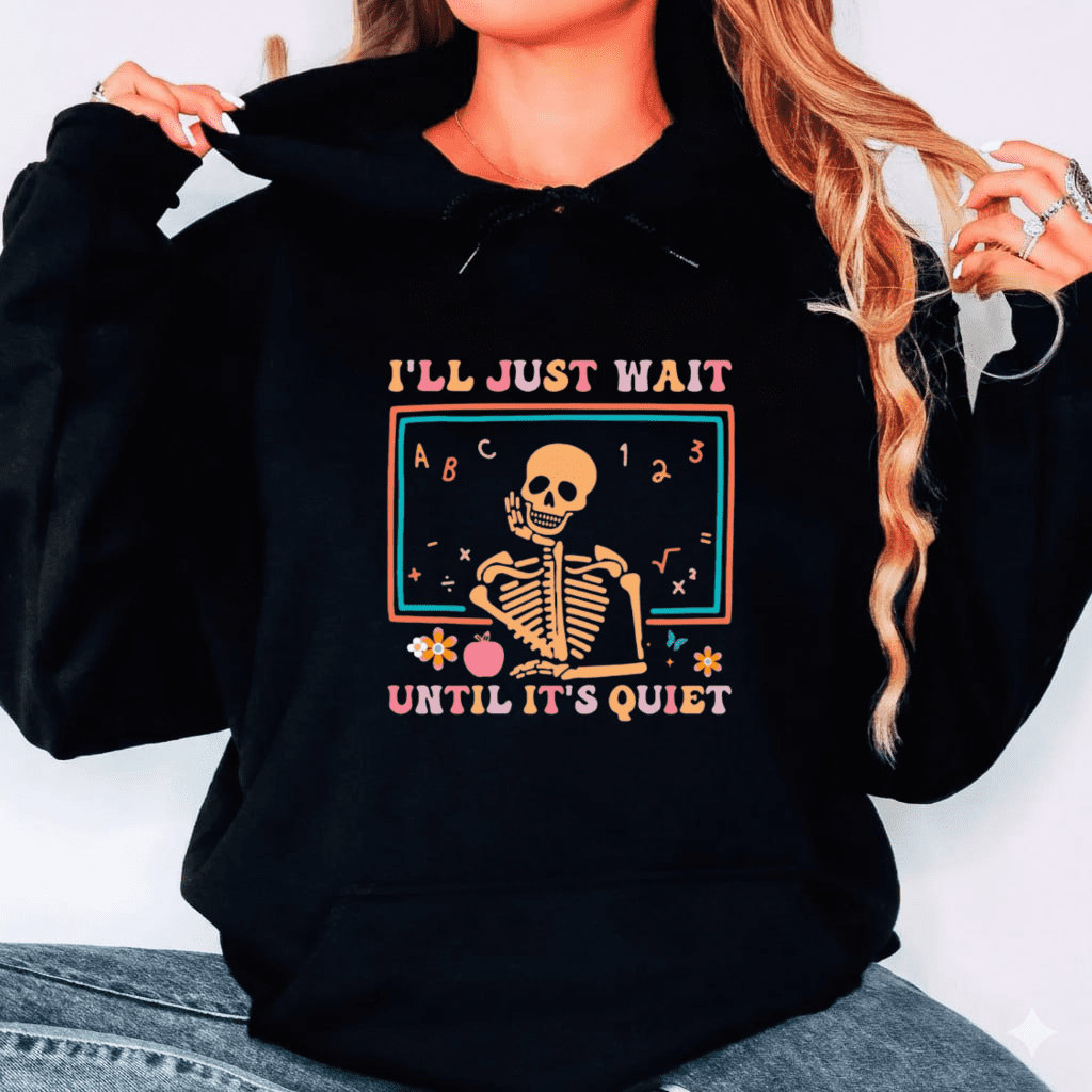 Waiting Skeleton Guitar Funny Humor Quiet Time Cartoon Hoodie Shirt, up ...