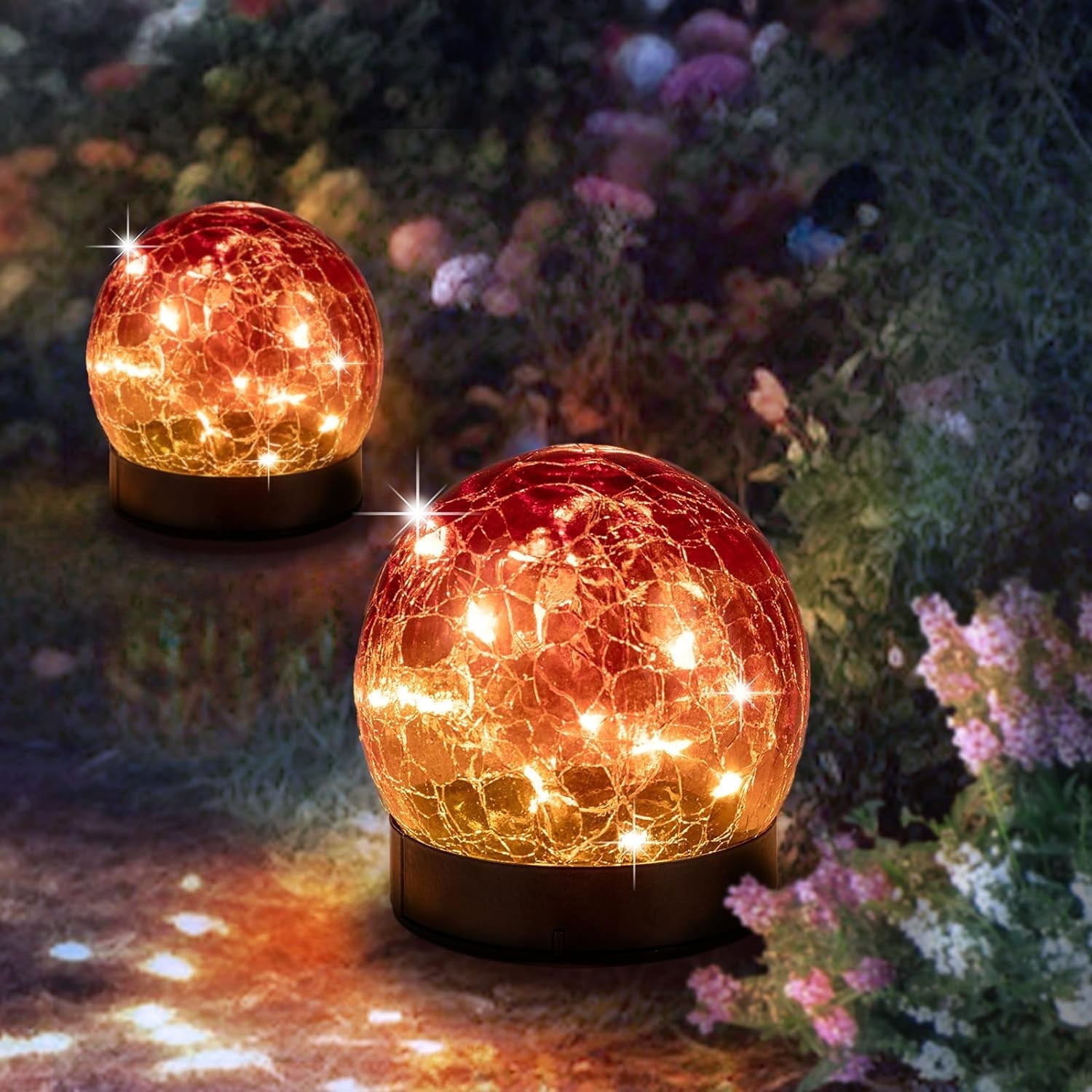 Waitmin Solar Garden Lights, Crackle Glass Waterproof Globes for ...