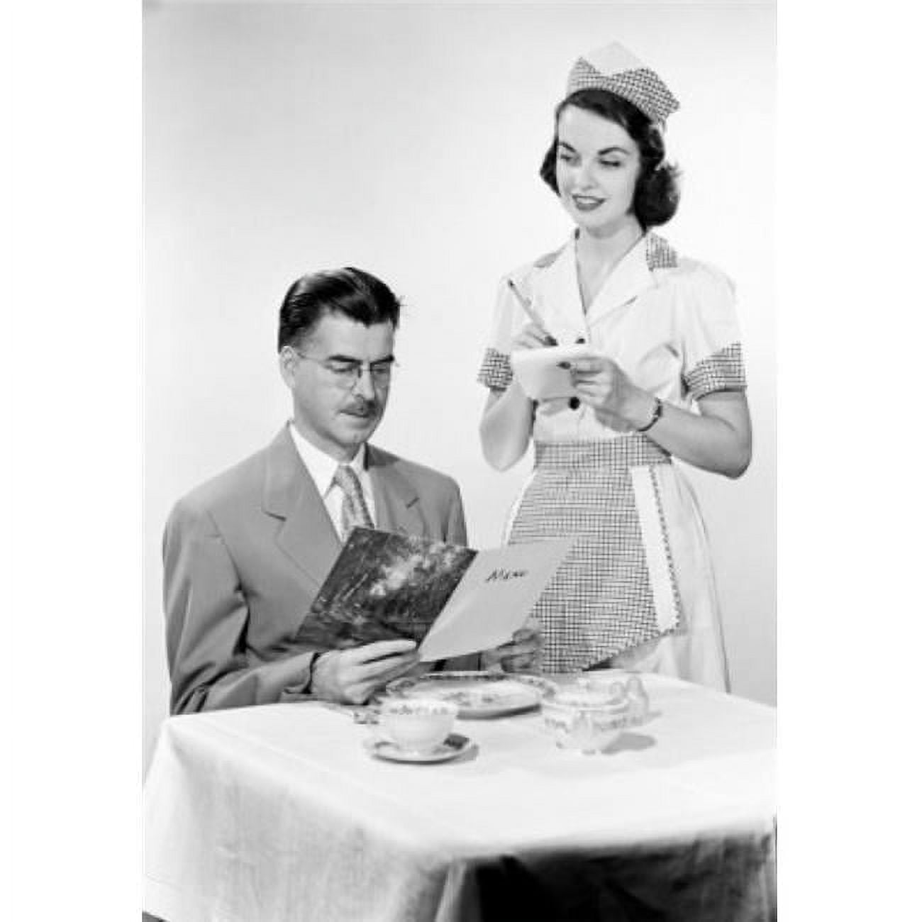 Waitress Serving Man at Restaurant Table Poster Print - 18 x 24 in ...