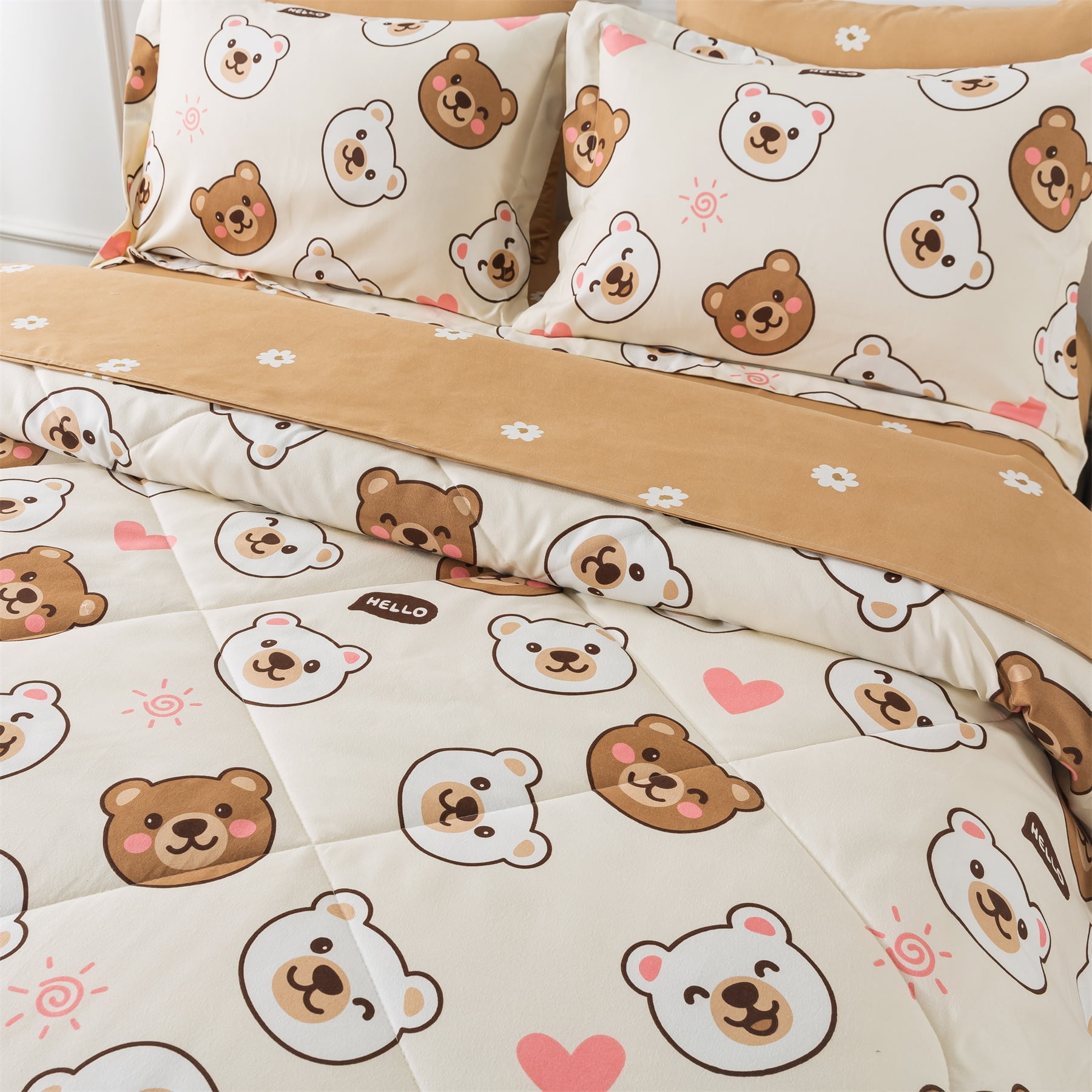 Wajade 7 Piece Cute Bear Comforter Set, Twin Size, Kawaii Animal ...