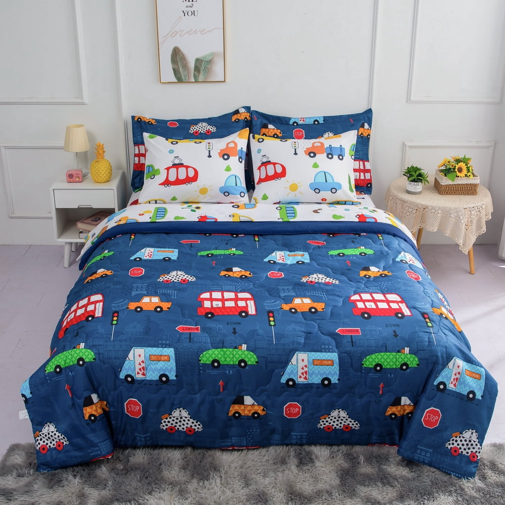 Wajade 7-Piece Themed Transportation Cartoon Cars Comforter Bedding Set ...