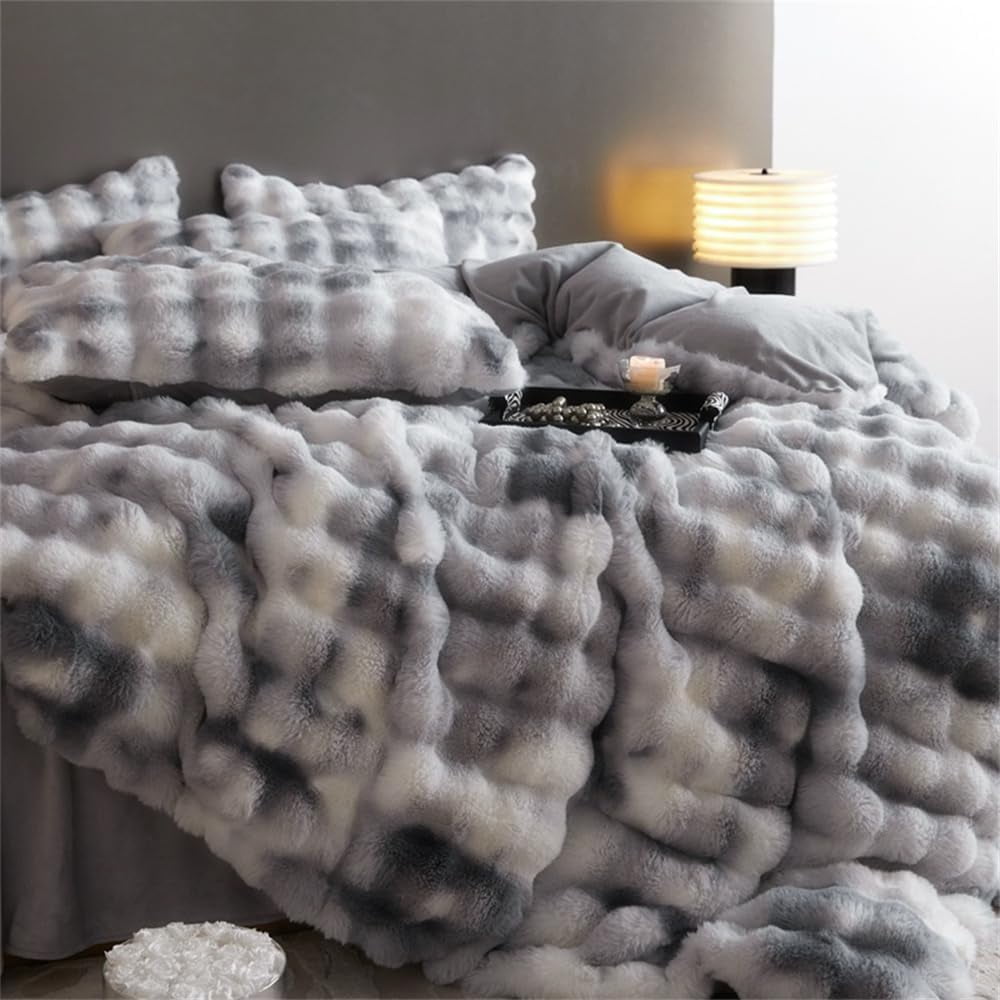 Wajade Fluffy Comforter Cover Set Rabbit Bubble Faux Fur Duvet Cover ...