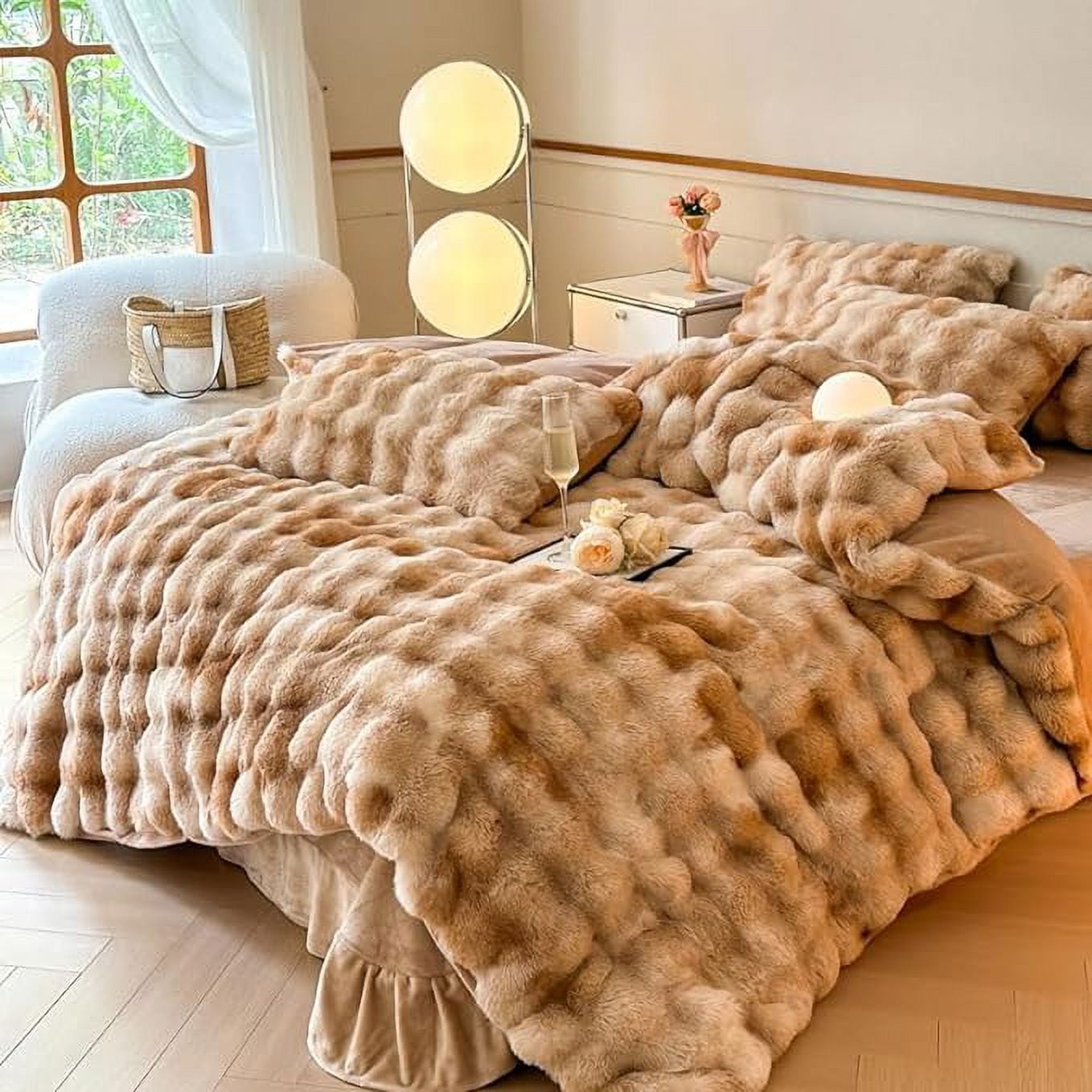 Wajade Fluffy Comforter Cover Set Rabbit Bubble Faux Fur Duvet Cover ...