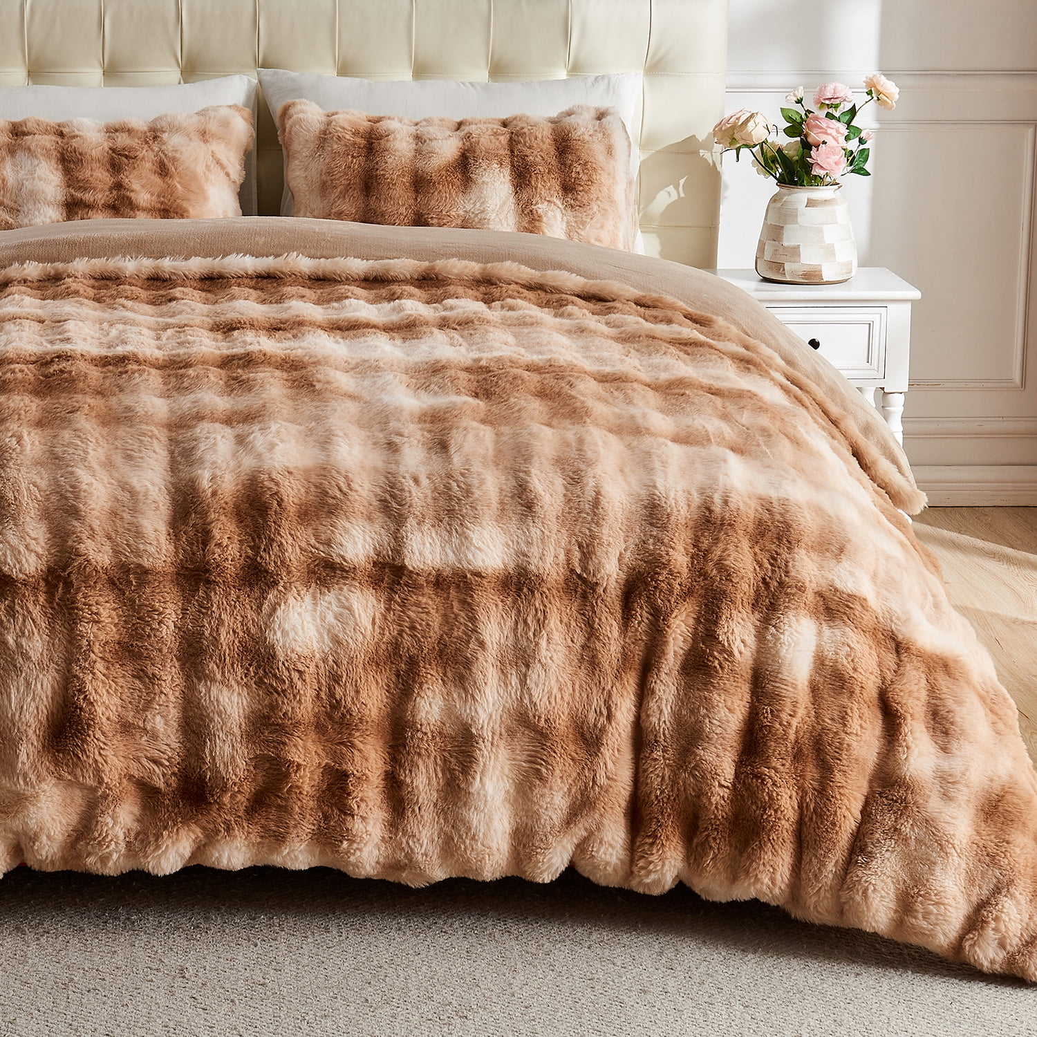 Wajade Fluffy Comforter Cover Set Rabbit Bubble Faux Fur Duvet Cover ...