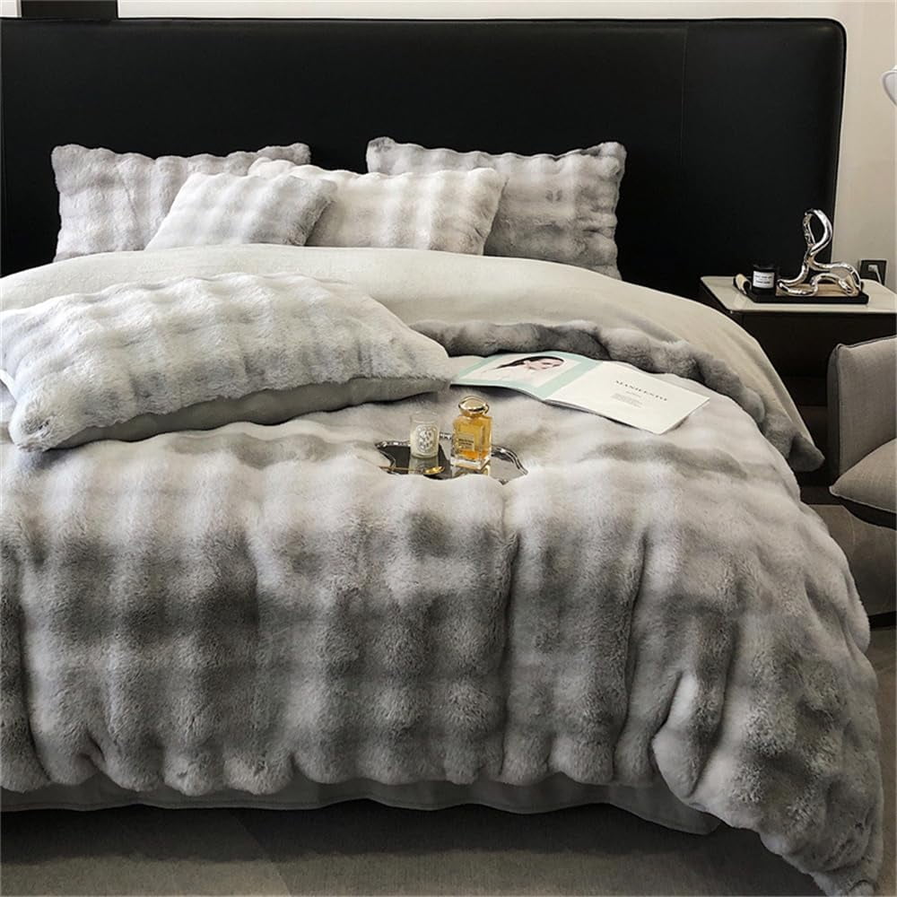 Wajade Fluffy Comforter Cover Set Rabbit Bubble Faux Fur Duvet Cover ...