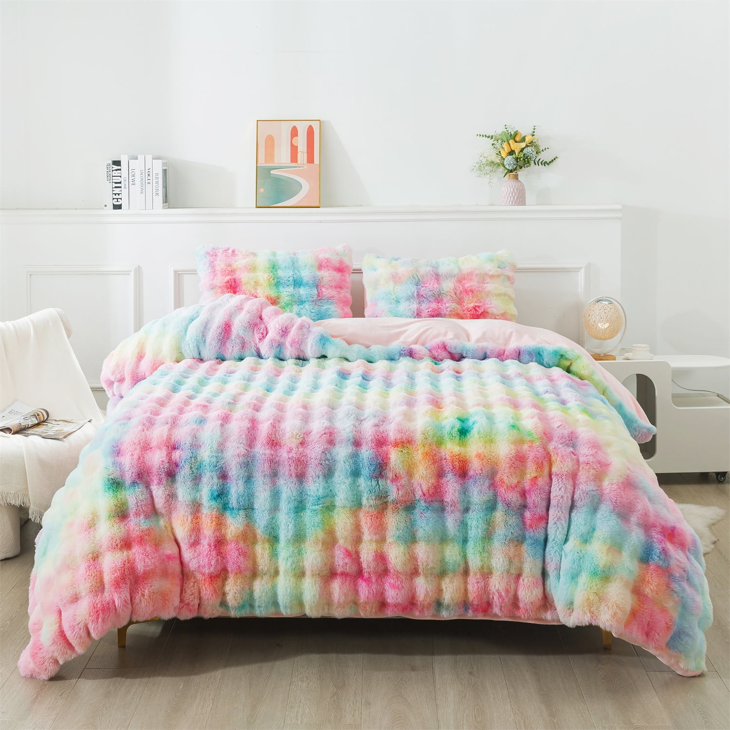 Wajade Fluffy Comforter Cover Set Rabbit Bubble Faux Fur Duvet Cover ...