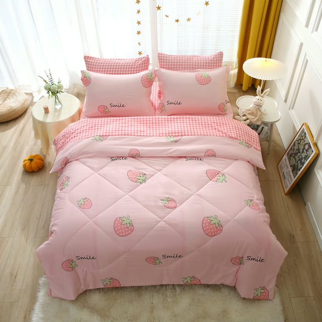 Wajade Full Size 7-Piece Strawberry Comforter Set with Sheets for Teens ...