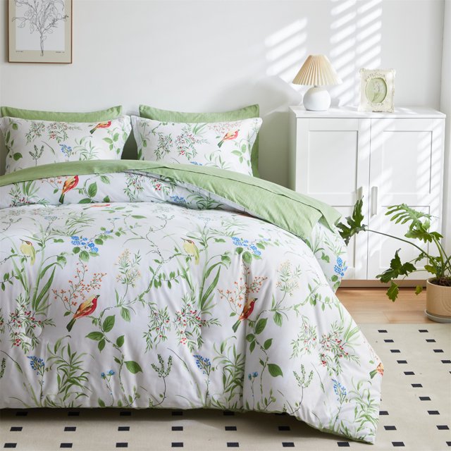 Wajade King Size Comforter Set - Green Leaves Floral Pattern, with ...