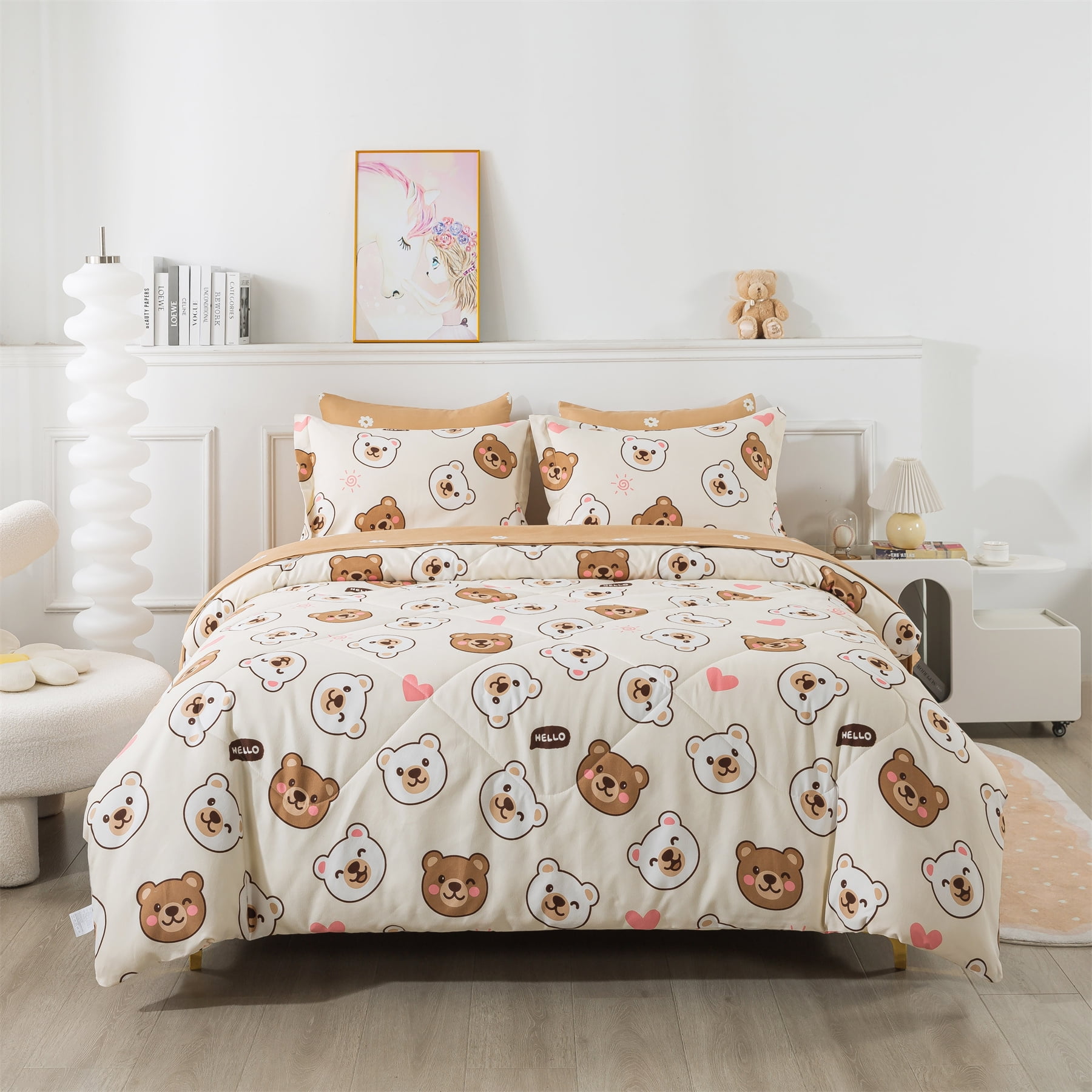 Wajade Kids Bear Comforter Set Full Size 7 Piece Kawaii Animal Heart ...