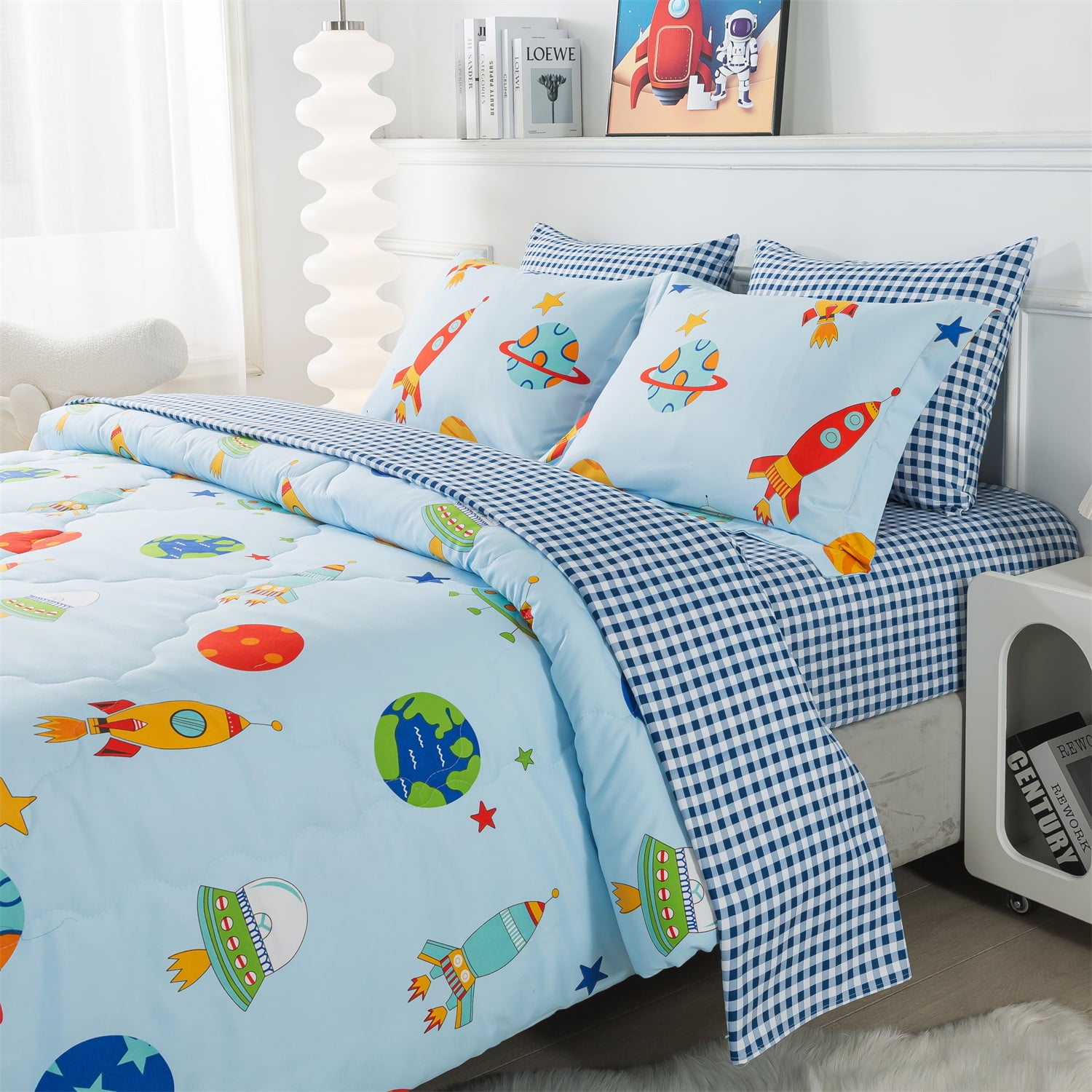 Wajade Kids Space Rocket Comforter Set Bed in A Bag Full Size ...