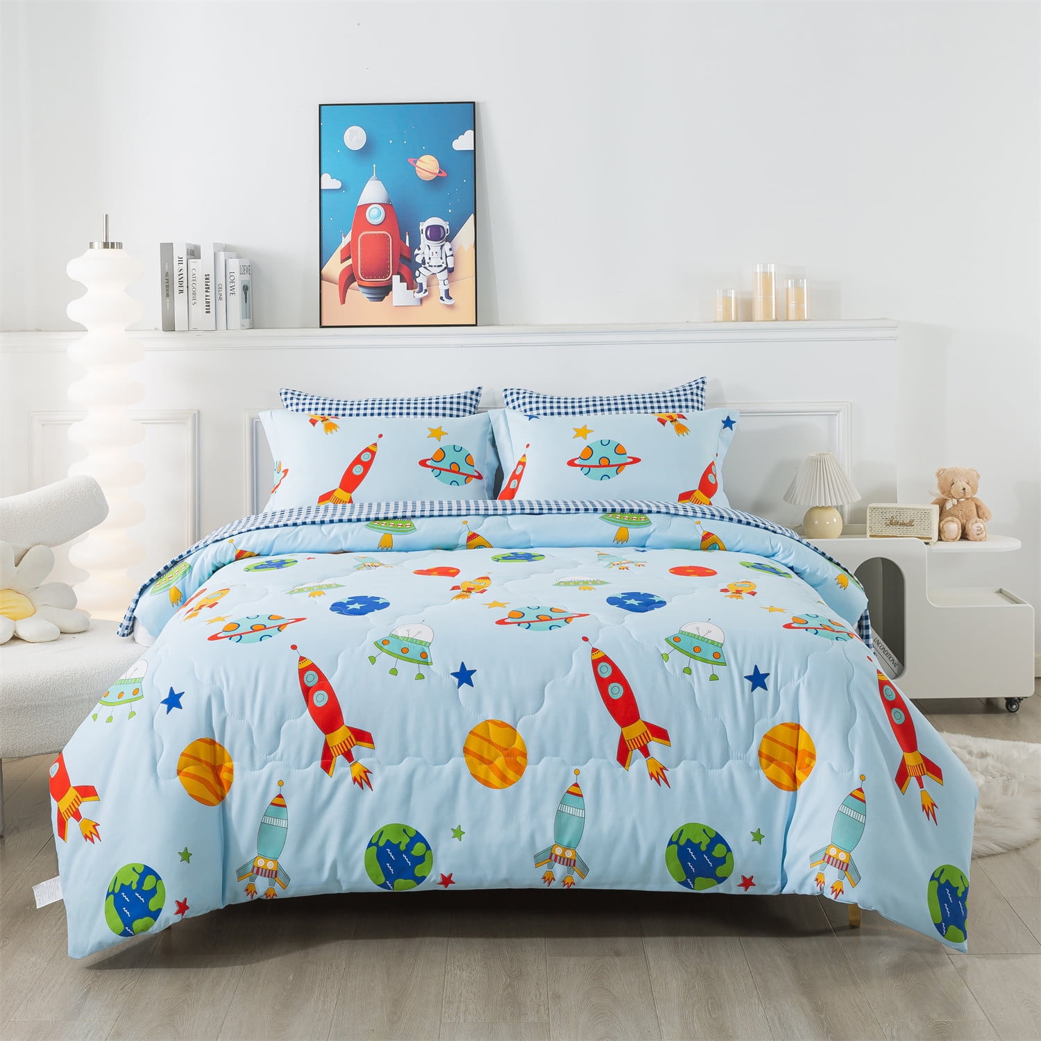Wajade Kids Space Rocket Comforter Set Bed in A Bag Twin Size ...