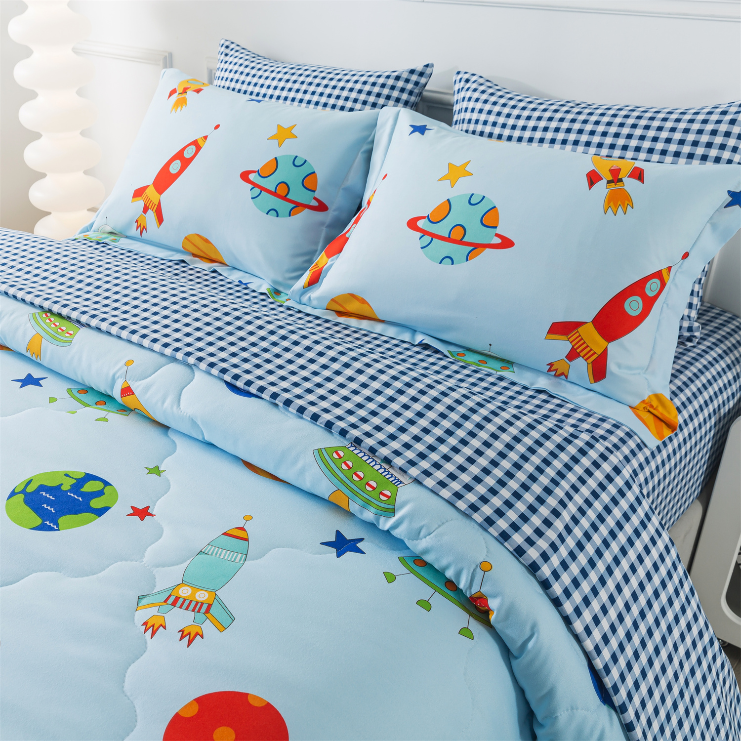 Wajade Kids Space Rocket Comforter Set Bed in A Bag Full Size ...