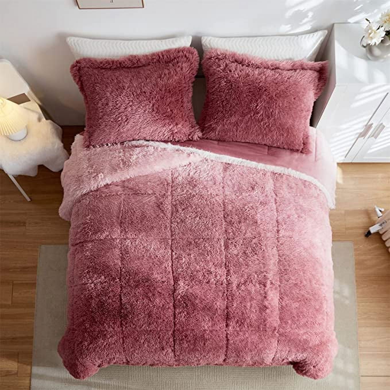 Wajade Velvet Ombre Shaggy Comforter Set, Faux Fur Bedding Set with ...