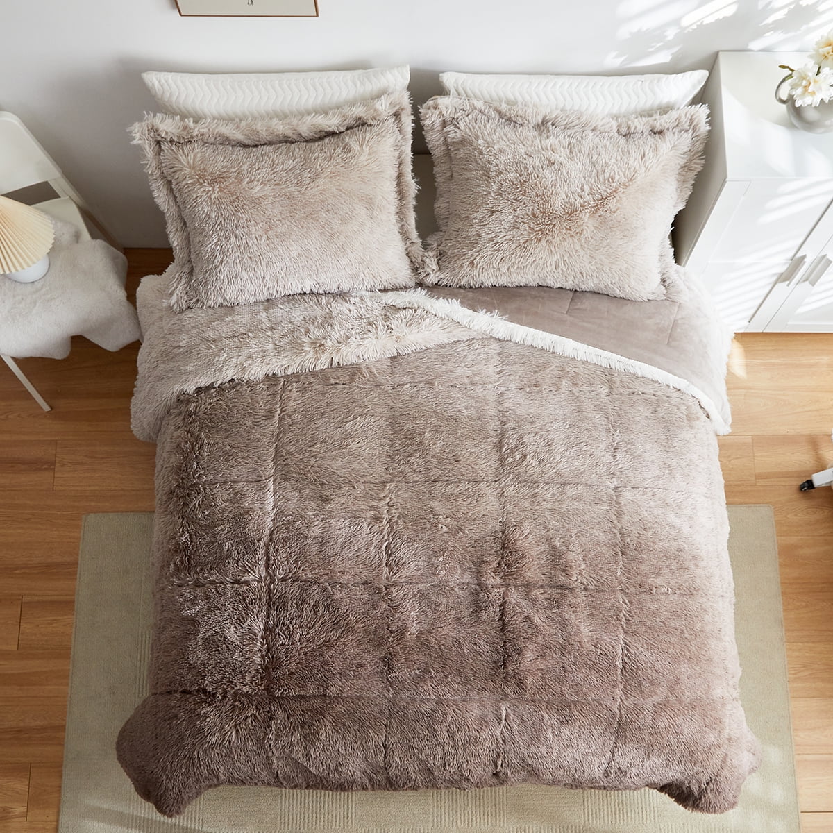 Wajade Ombre Shaggy Comforter Set Fluffy Fuzzy Faux Fur Bedding Set (1 ...
