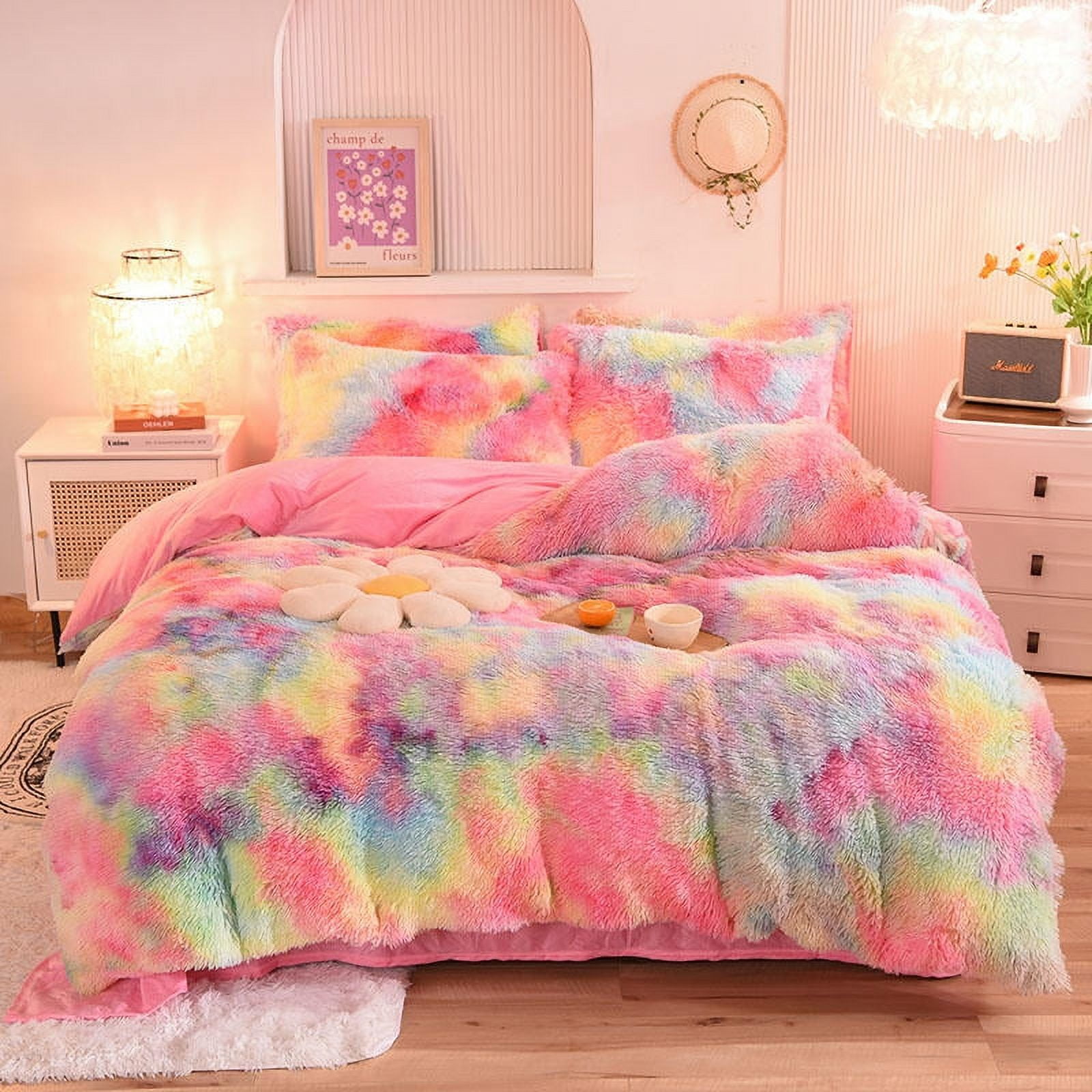 Wajade Luxury Ultra Soft Furry Shaggy 3 Piece Duvet Cover Set With 2