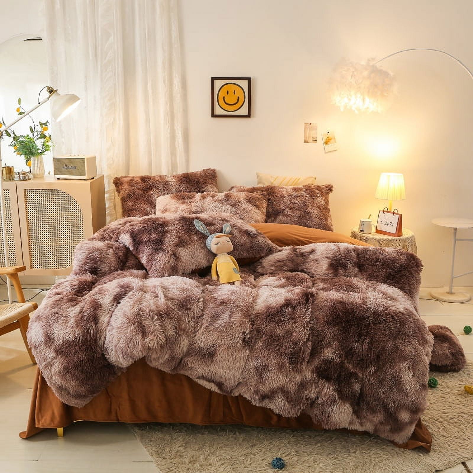 Wajade Plush Duvet Cover Set Fluffy Fuzzy Comforter Cover Set (1 Duvet ...