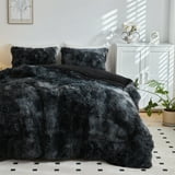 "Wajade Plush Shaggy Comforter Set, Fuzzy Faux Fur Bedding, Black Tie ...