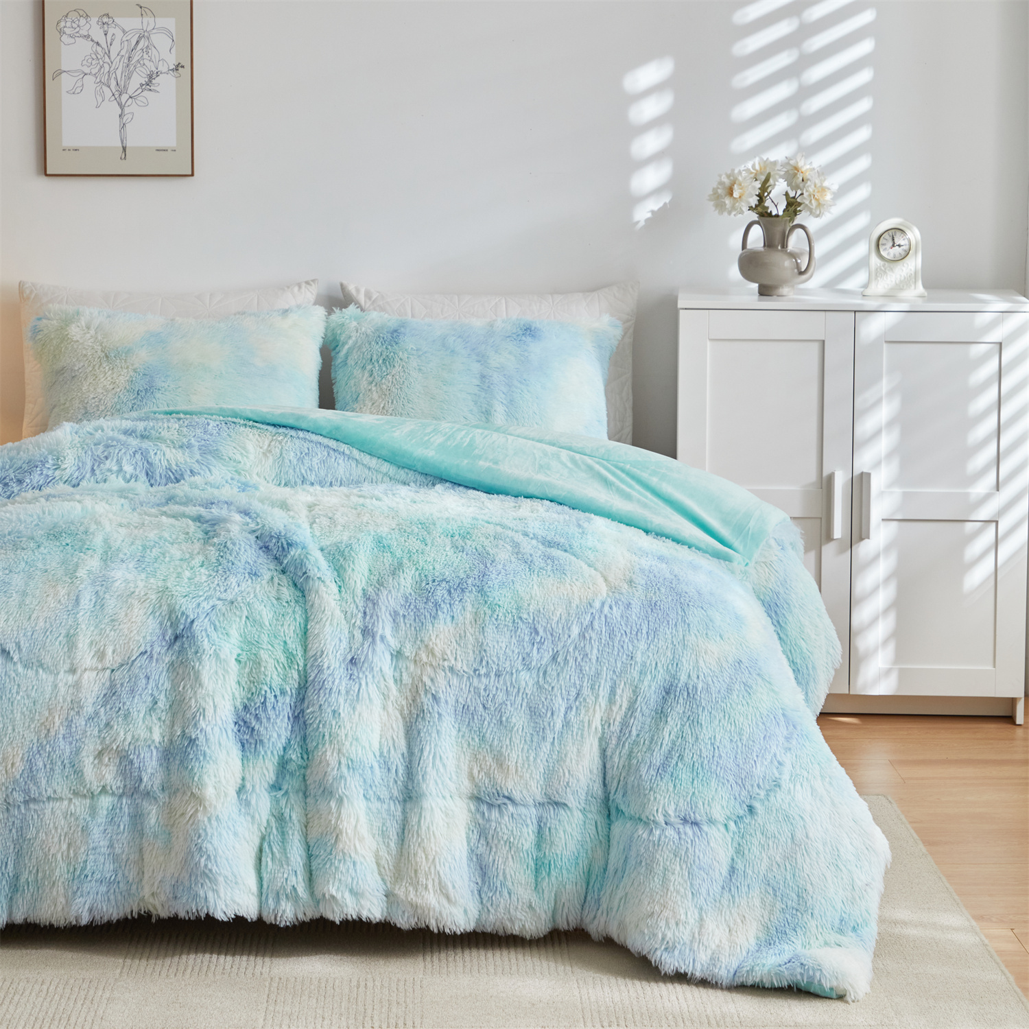 Wajade Plush Shaggy Comforter Set Fluffy Fuzzy Faux Fur Bedding Set - 3PC Microfiber Soft Warm ...