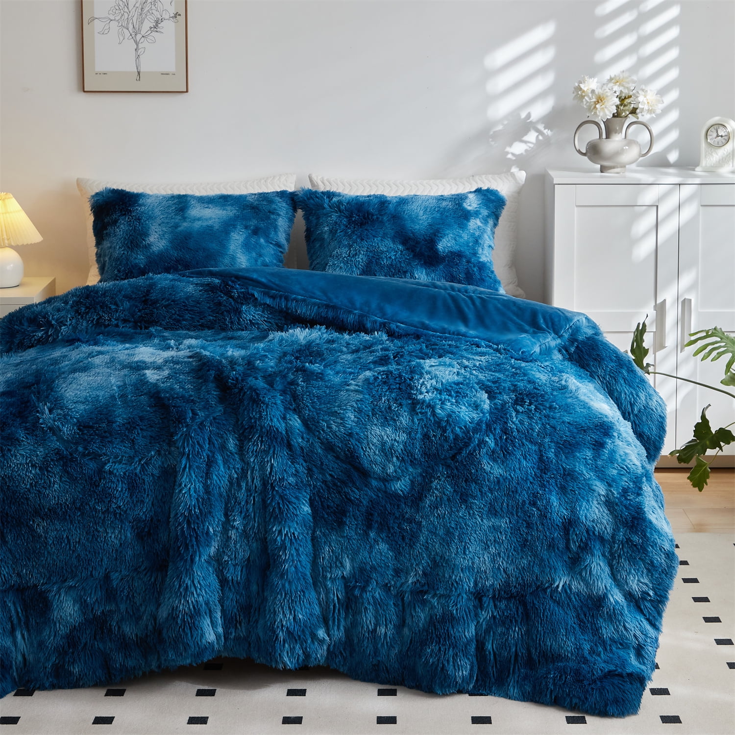 Wajade Plush Shaggy Furry Comforter Set - 3PC Faux Fur Bedding Set ...