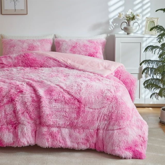 Wajade Plush Shaggy Furry Velvet Comforter Set - 3PC Microfiber Soft ...