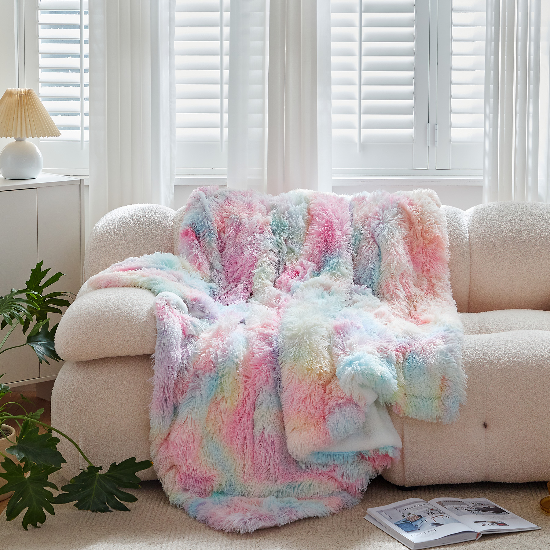 Wajade Shaggy Faux Fur Throw Blanket Gift, Super Soft Plush Tie-Dye ...