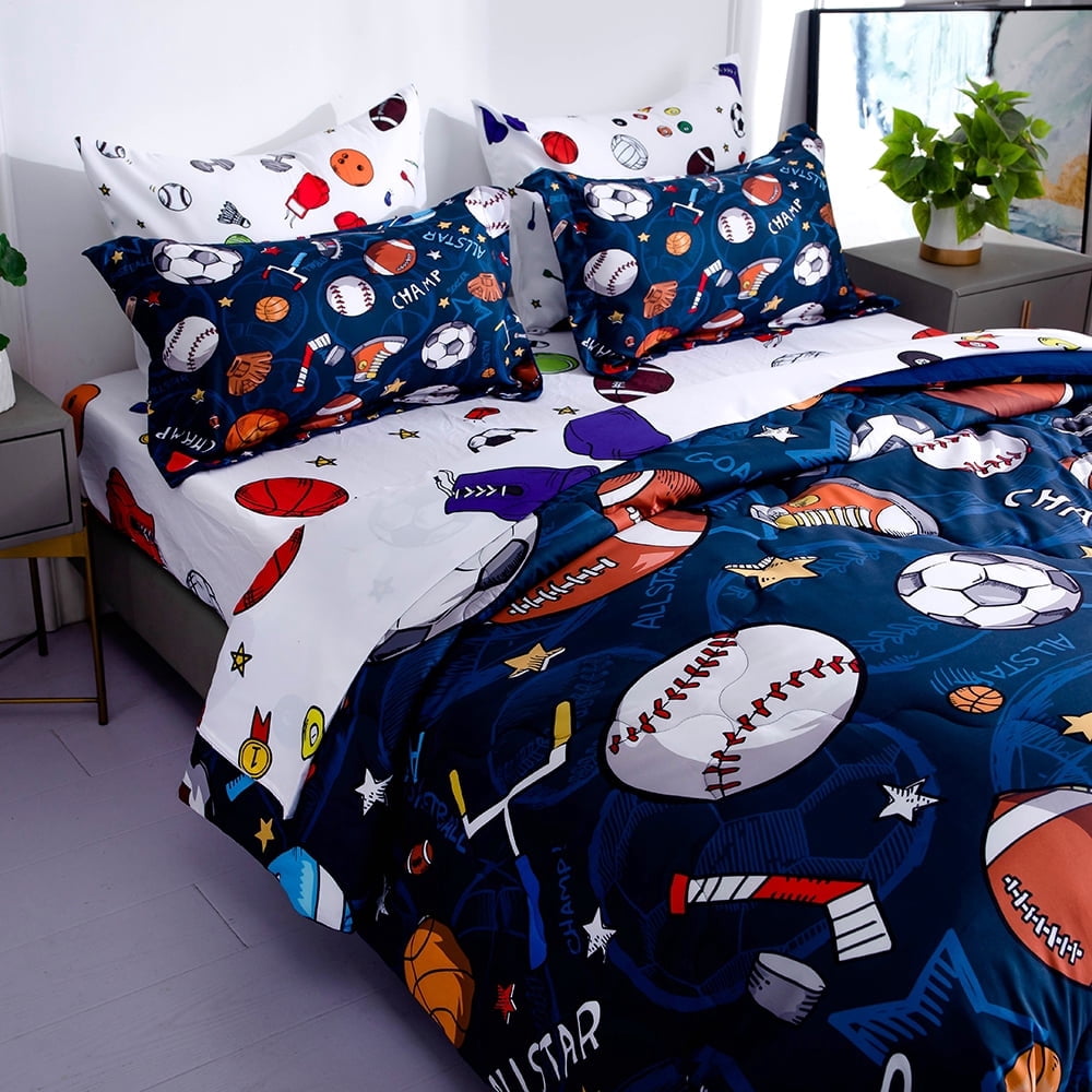 Wajade 7-Piece Full Size Sports Comforter Set - Kids Boys Bedding with ...