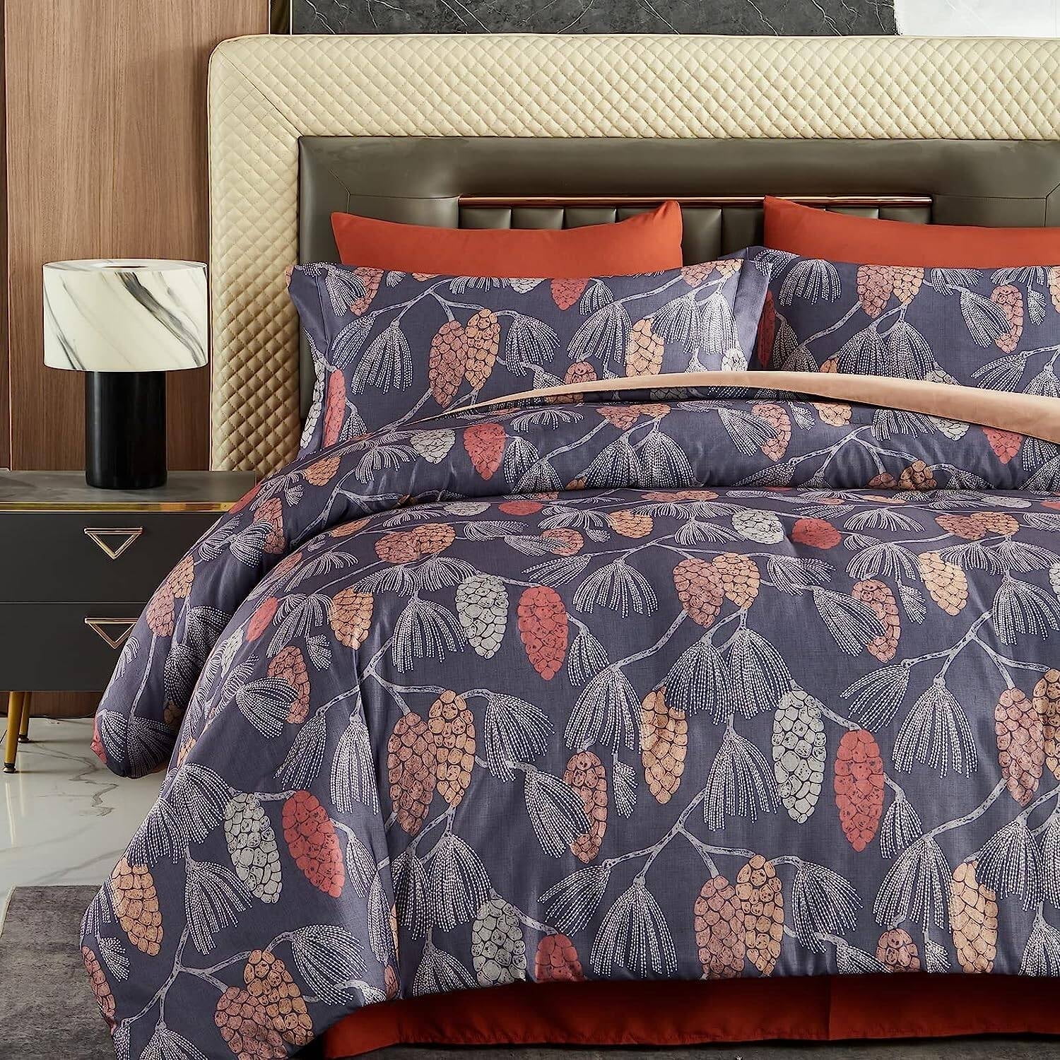 Wajade Vintage Floral Boho Comforter Set Queen Size, 7PCS Bed in A Bag ...