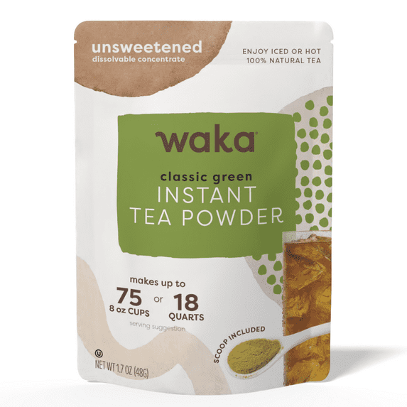 Waka Instant Green Tea Powder, Unsweetened, 100% Pure Leaves, Makes 75 ...